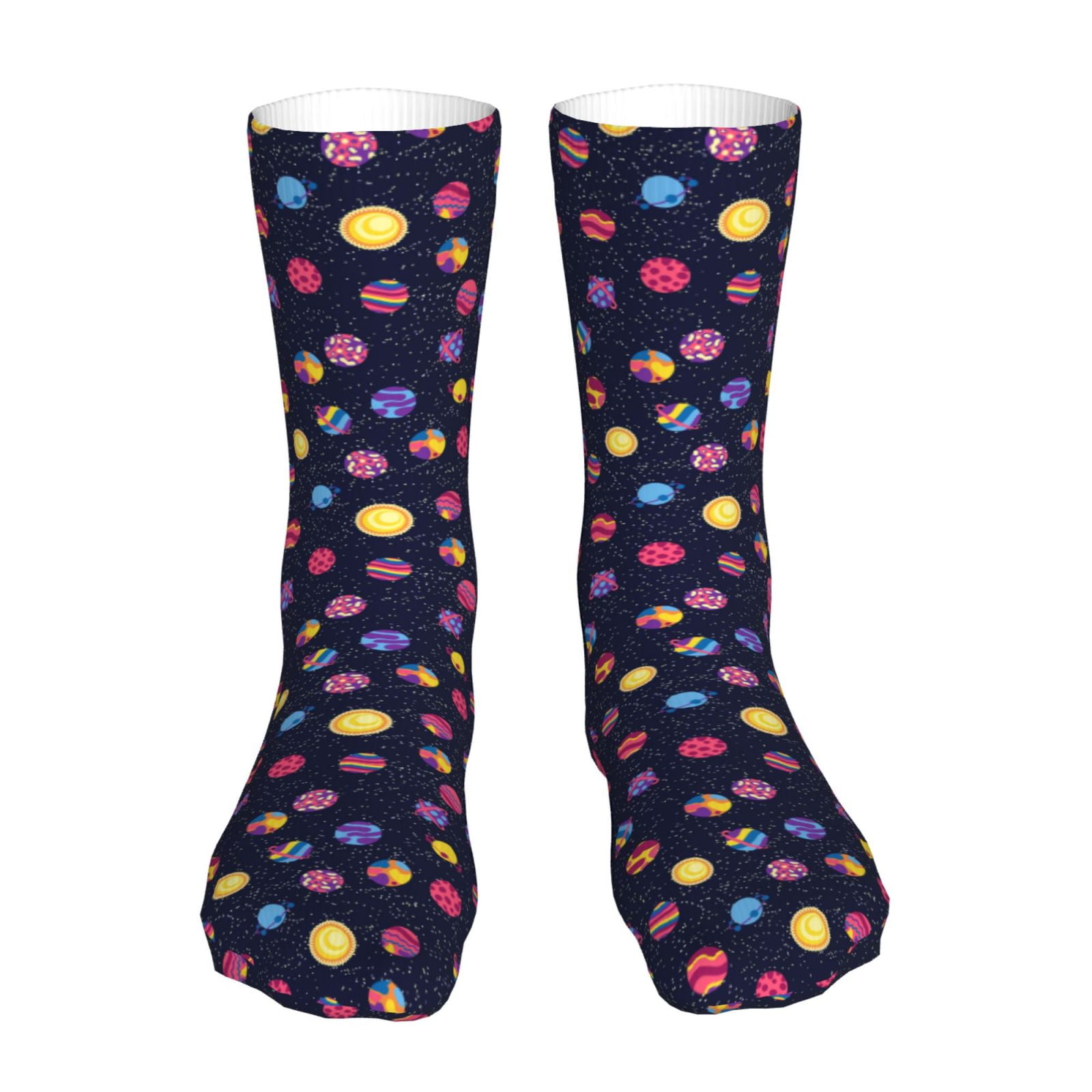 Bingfone Planets Prirnt Women's Men's Fun Pattern and Solid Crew Socks ...