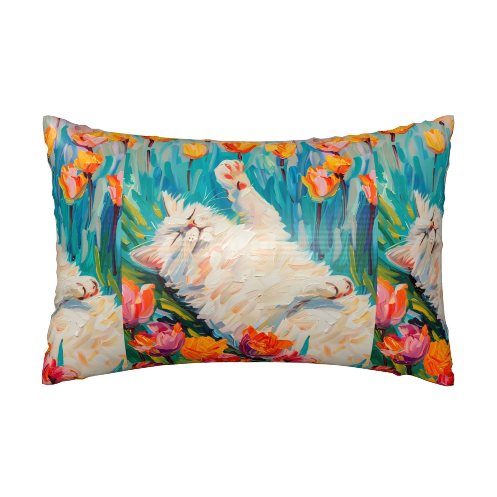 Bingfone Playful Floral Cat Print Satin Pillowcase for Hair - Standard ...