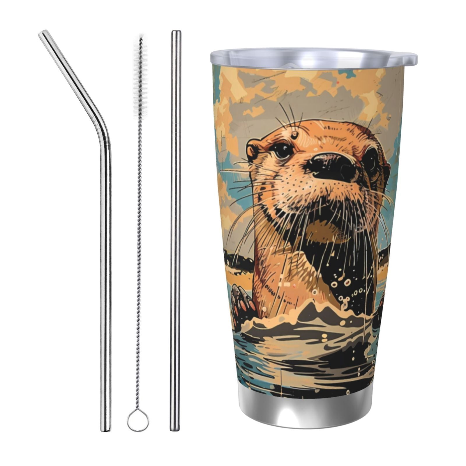 Bingfone Playful Otter Tropical Beach for 20 Oz Stainless Steel Travel ...