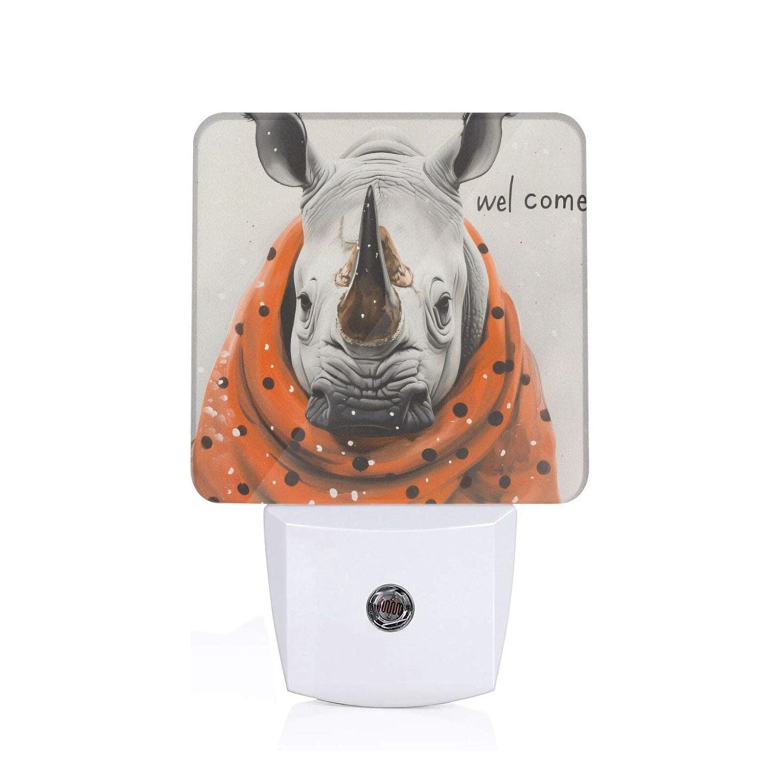 Bingfone Polka Dot Rhino Welcome Print Night Lights Plug into Wall,Dusk ...