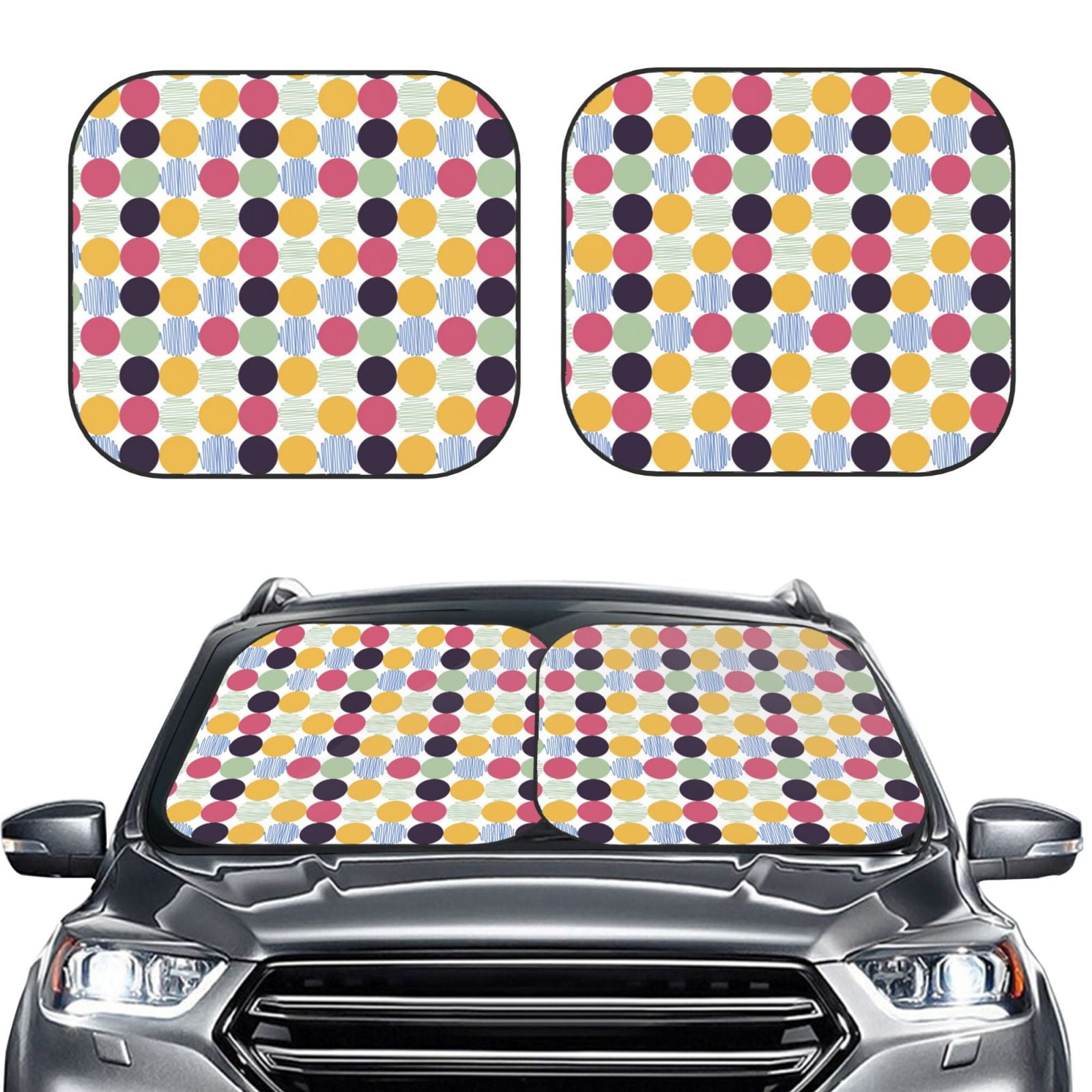 Bingfone Polka Dot Windshield Sun Shade 2-Piece Foldable Car Front ...