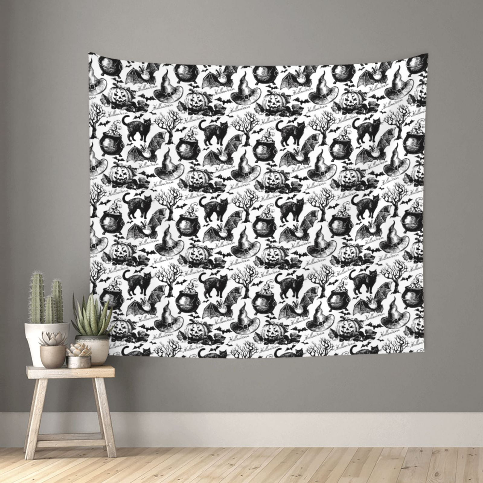 Bingfone Polyester Fabric Tapestry Black White Halloween Wall Hanging ...