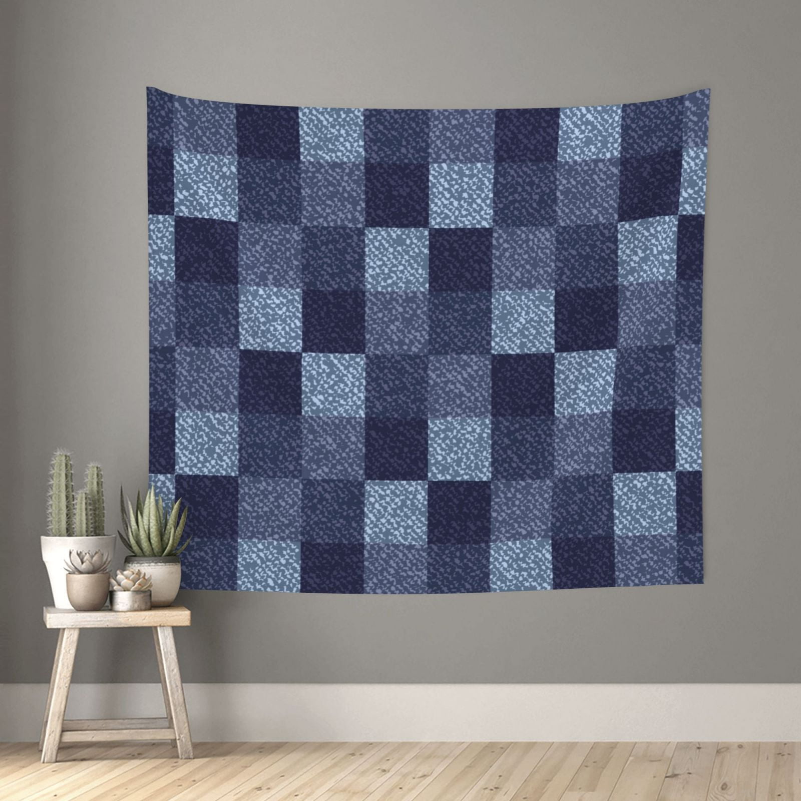 Bingfone Polyester Fabric Tapestry Blue Gingham Buffalo Check Wall Hanging Tapestry,Daily ...