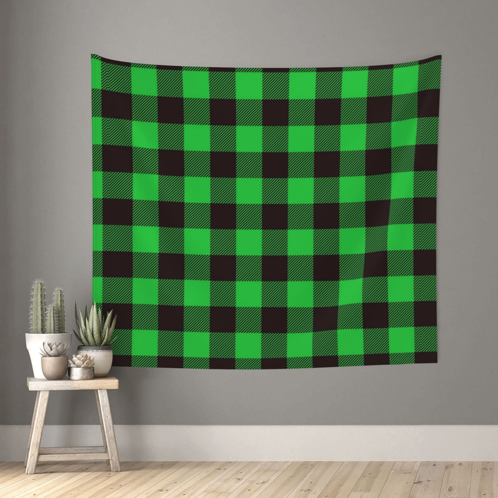 Bingfone Polyester Fabric Tapestry Buffalo Plaid Green Black Wall ...