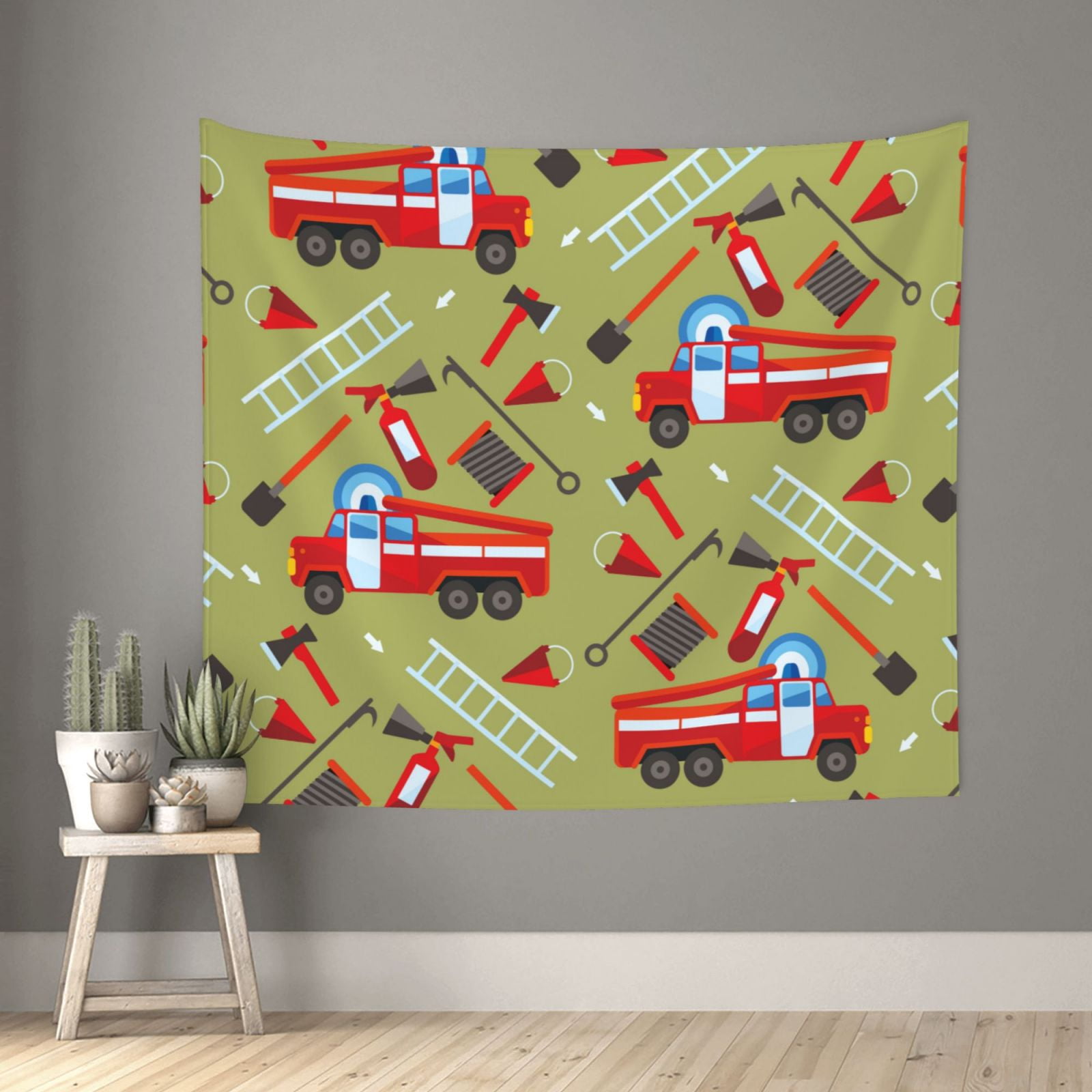 Bingfone Polyester Fabric Tapestry Cartoon Fire Truck Wall Hanging ...