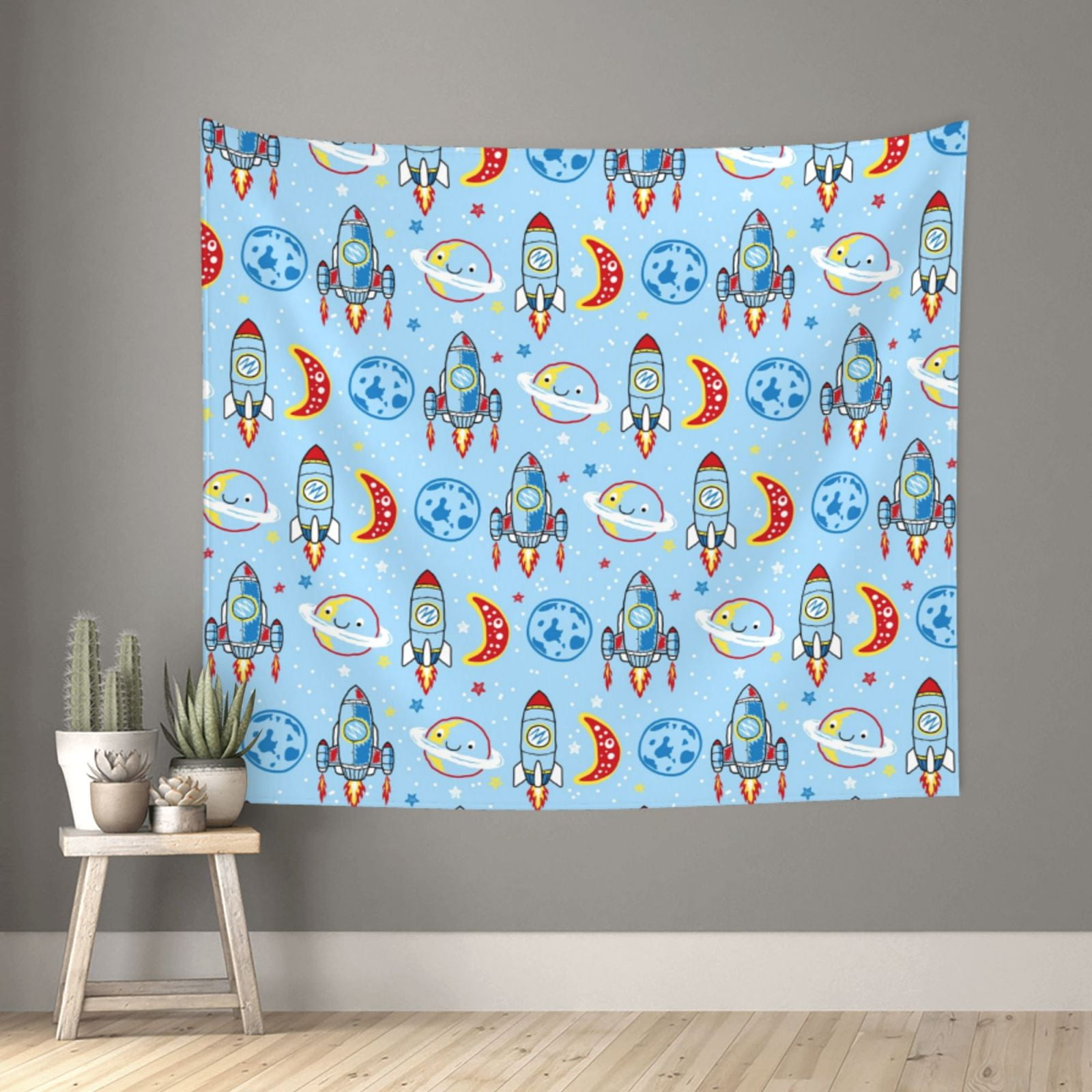 Bingfone Polyester Fabric Tapestry Cartoon Rocket With Space Wall ...