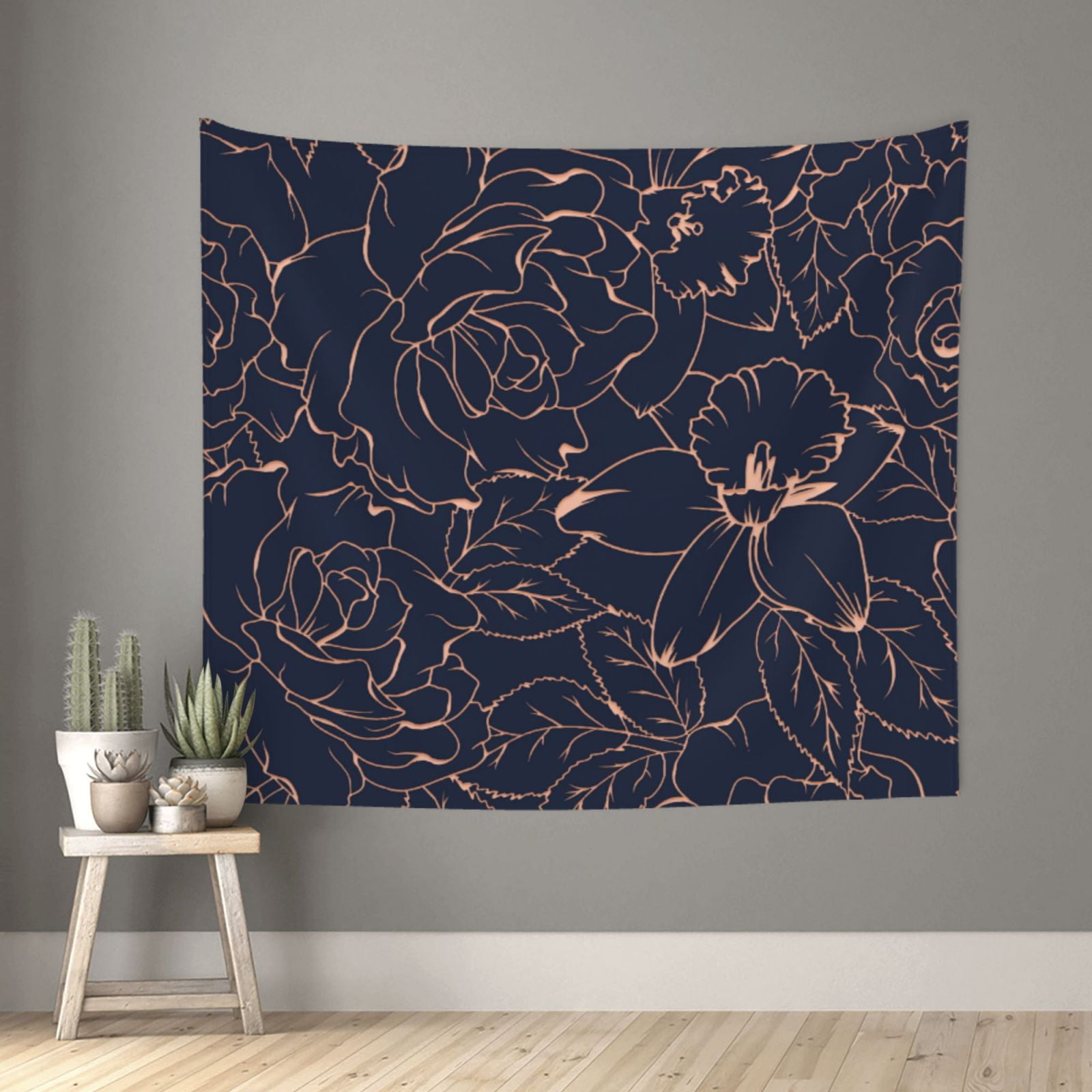 Bingfone Polyester Fabric Tapestry Copper-Gold Gloss Outline Flower ...