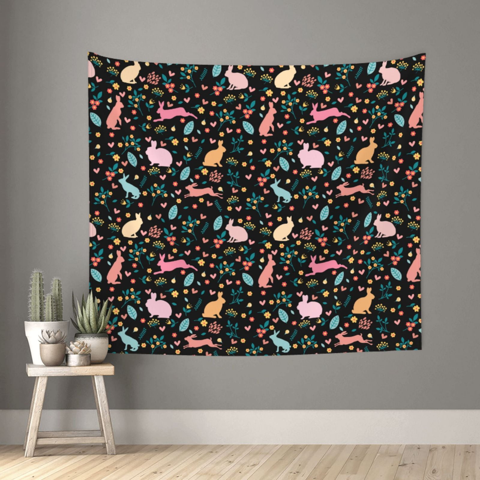 Bingfone Polyester Fabric Tapestry Cute Rabbit And Flower Wall Hanging Tapestry,Daily Decorative ...