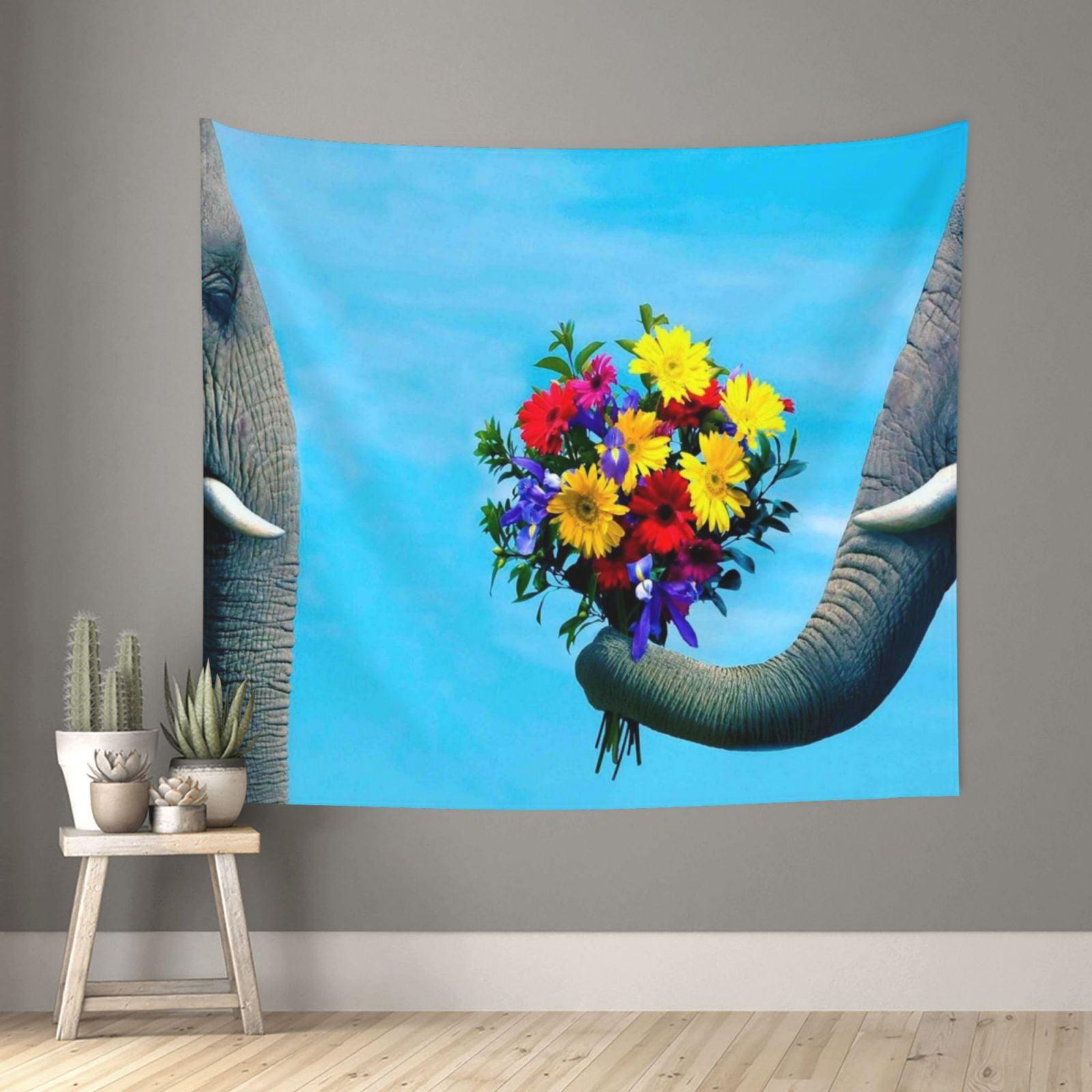 Bingfone Polyester Fabric Tapestry Elephant Trunk Couple Flowers Wall ...