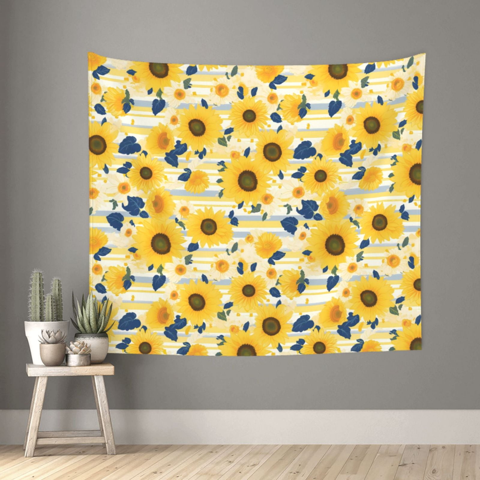 Bingfone Polyester Fabric Tapestry Navy Blue Leaf Sunflower Wall Hanging Tapestry,Daily ...