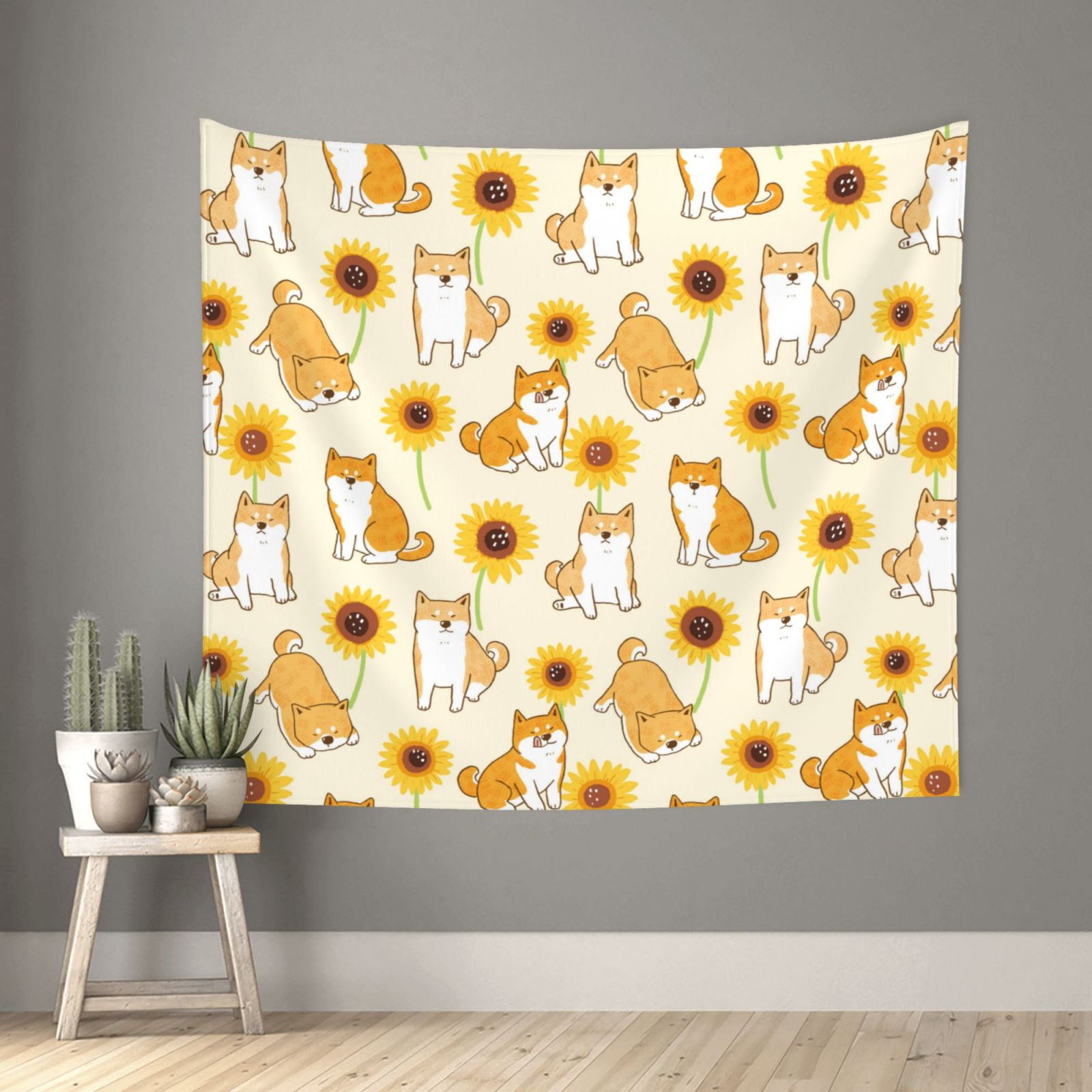 Bingfone Polyester Fabric Tapestry Shiba Inu Dog And Sunflower Wall ...