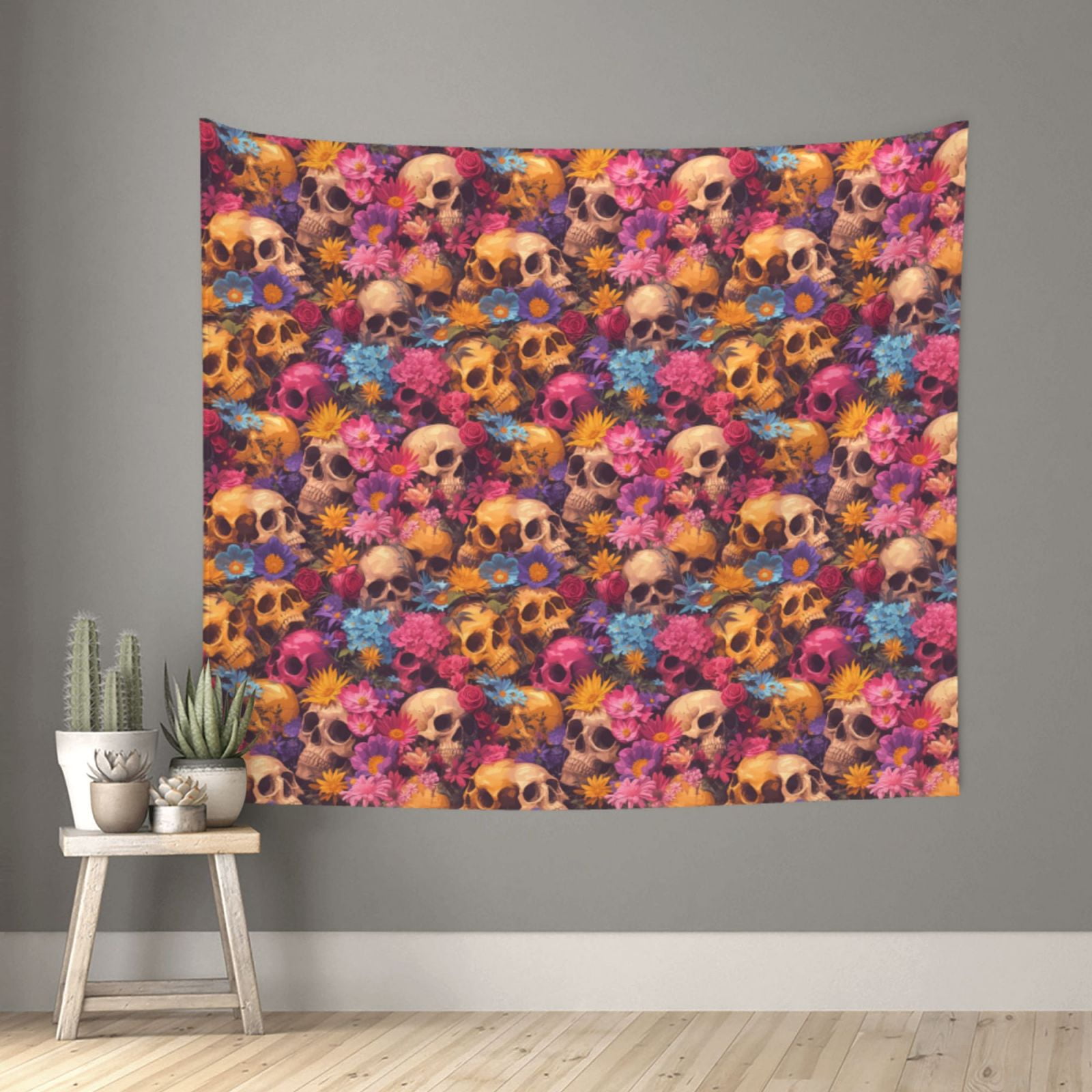 Bingfone Polyester Fabric Tapestry Skull blue daisy flower Wall Hanging ...