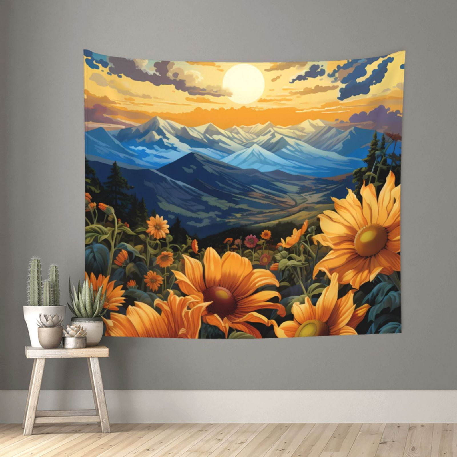 Bingfone Polyester Fabric Tapestry Sunset Sky Sunflower Wall Hanging ...