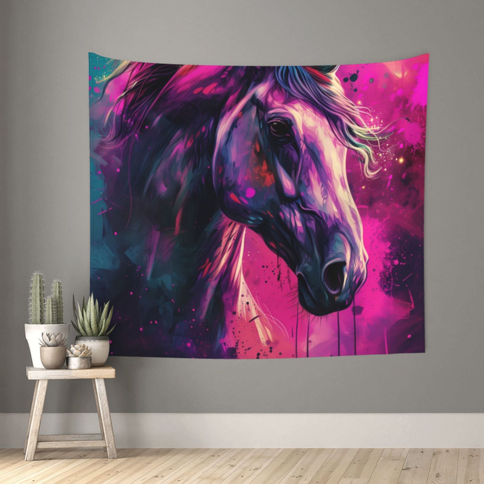 Bingfone Polyester Fabric Tapestry Watercolor Painting White Horse Wall ...