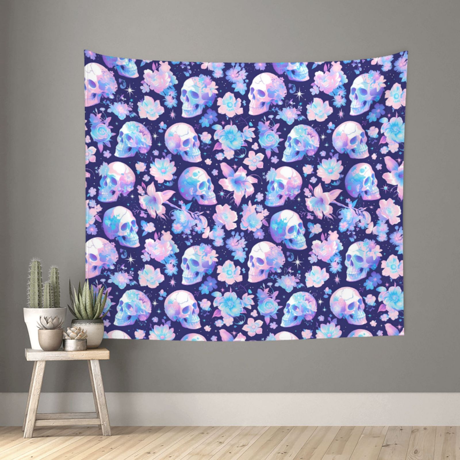 Bingfone Polyester Fabric Tapestry flower Skull starry sky Wall Hanging ...