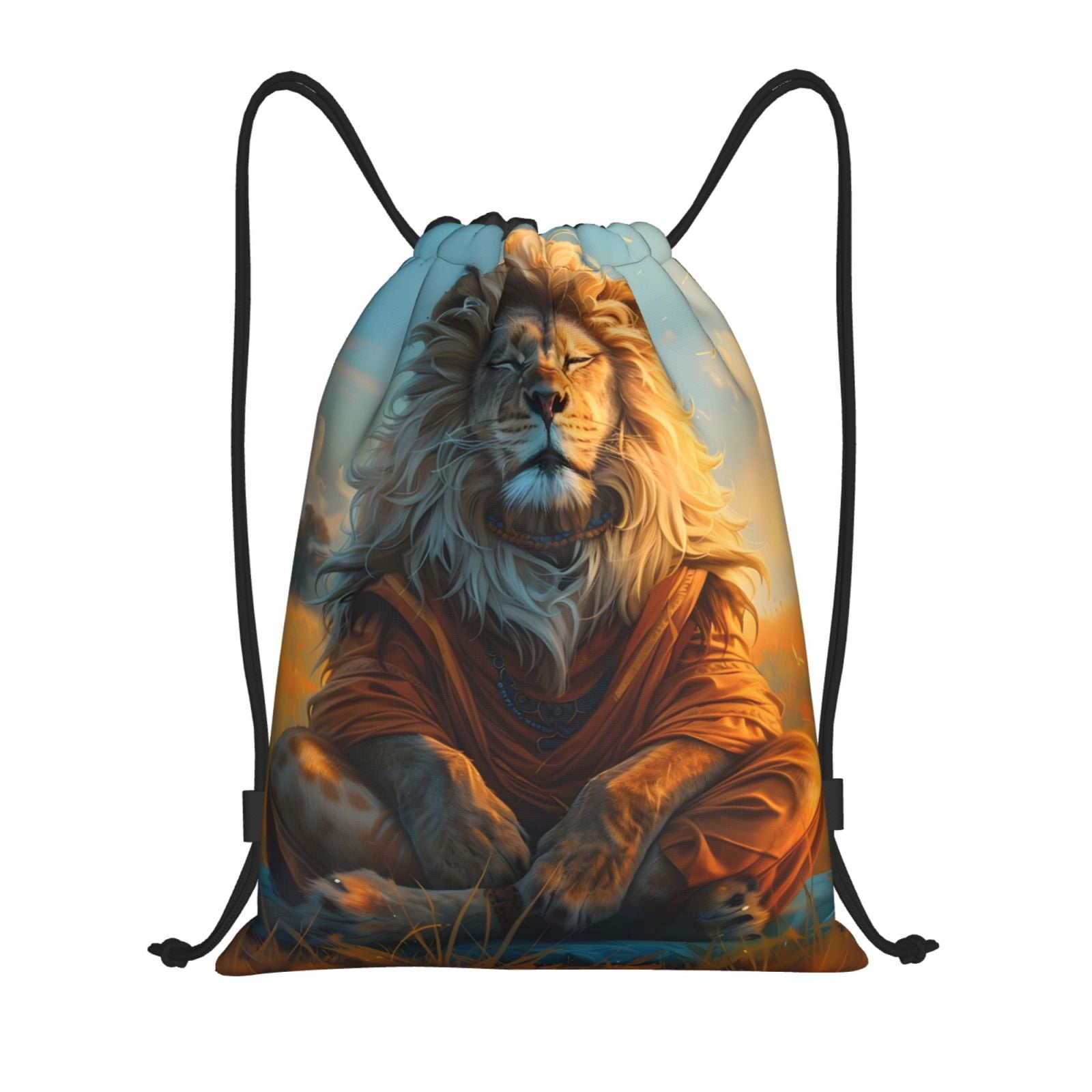 Bingfone Prairie Meditating Lion Drawstrings Backpacks Bags for Men ...