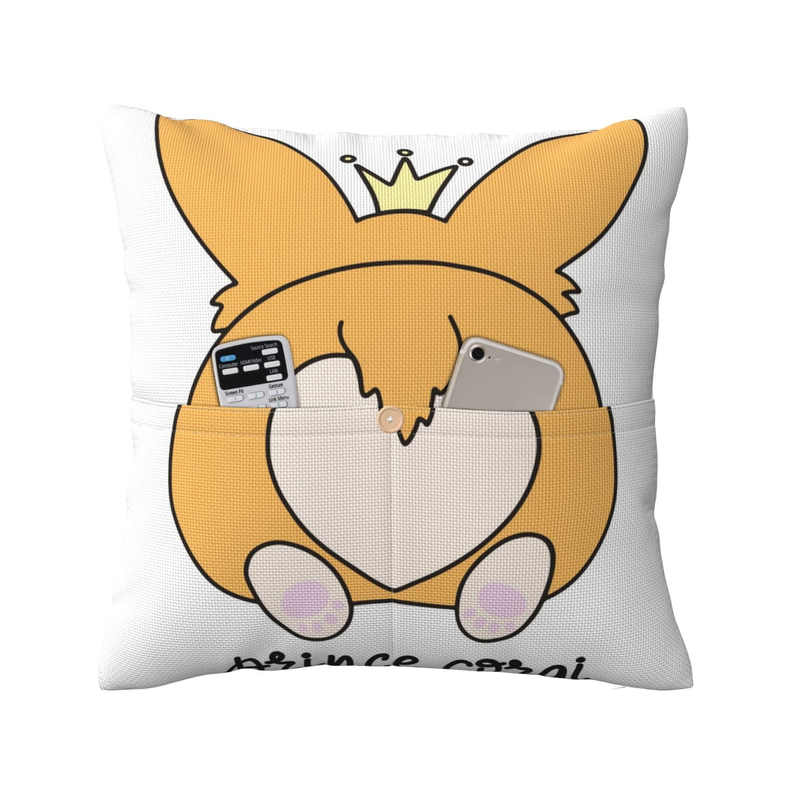 Bingfone Prince Corgi Dog Linen Throw Pillow Covers Cushion Case Pocket ...