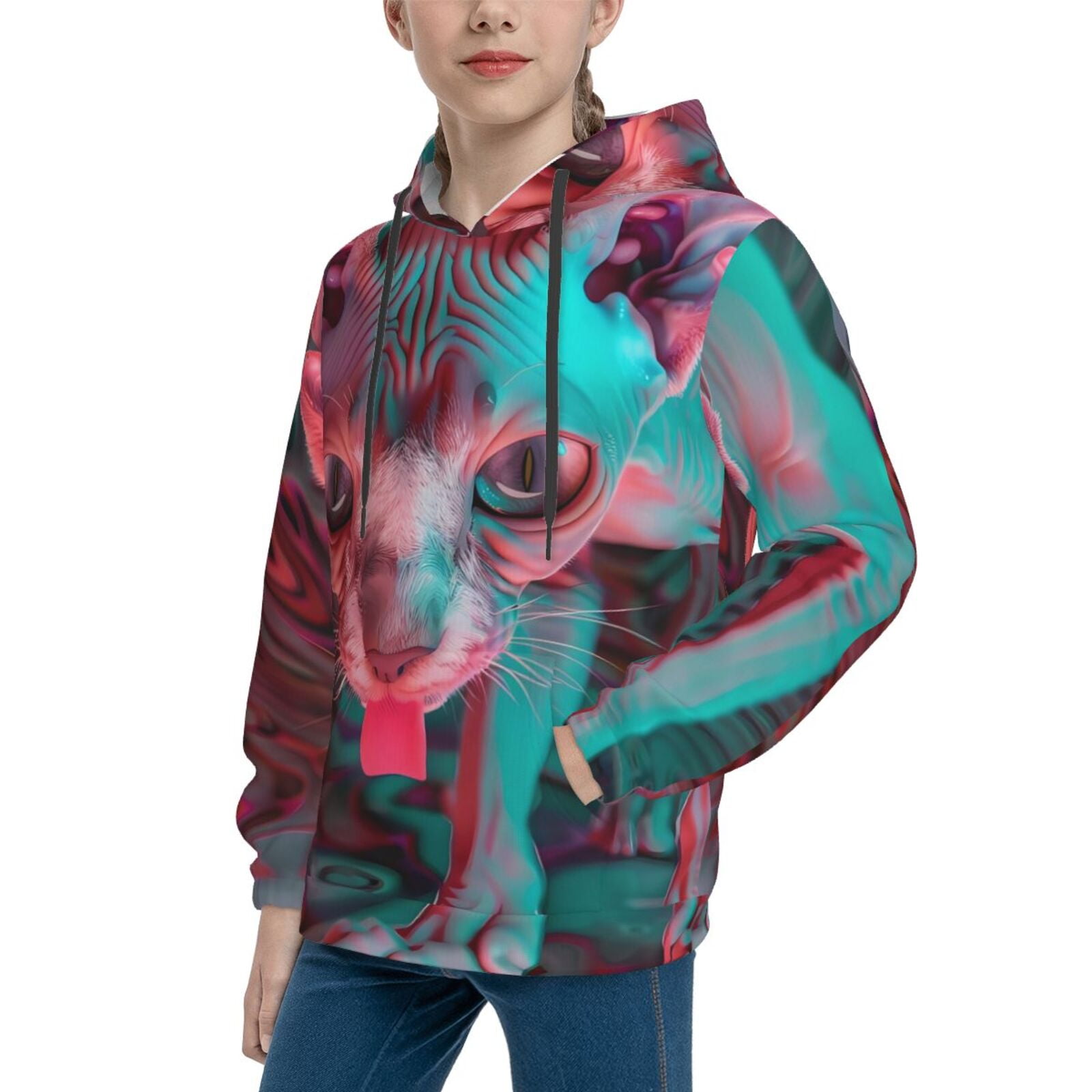 Bingfone Psychedelic Hairless Cat Pattern Youth Classic Hoodies Soft ...