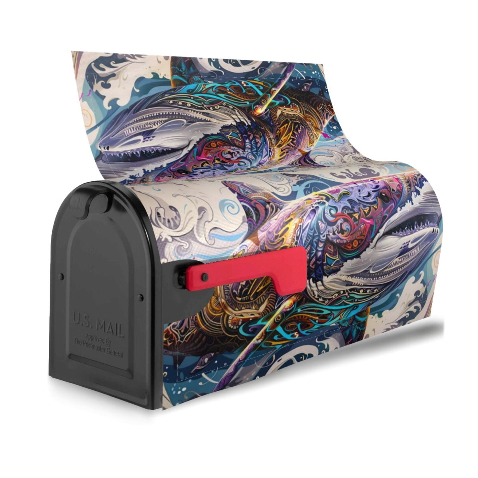 Bingfone Psychedelic Shark Artwork Magnetic Mailbox Cover Standard Size ...