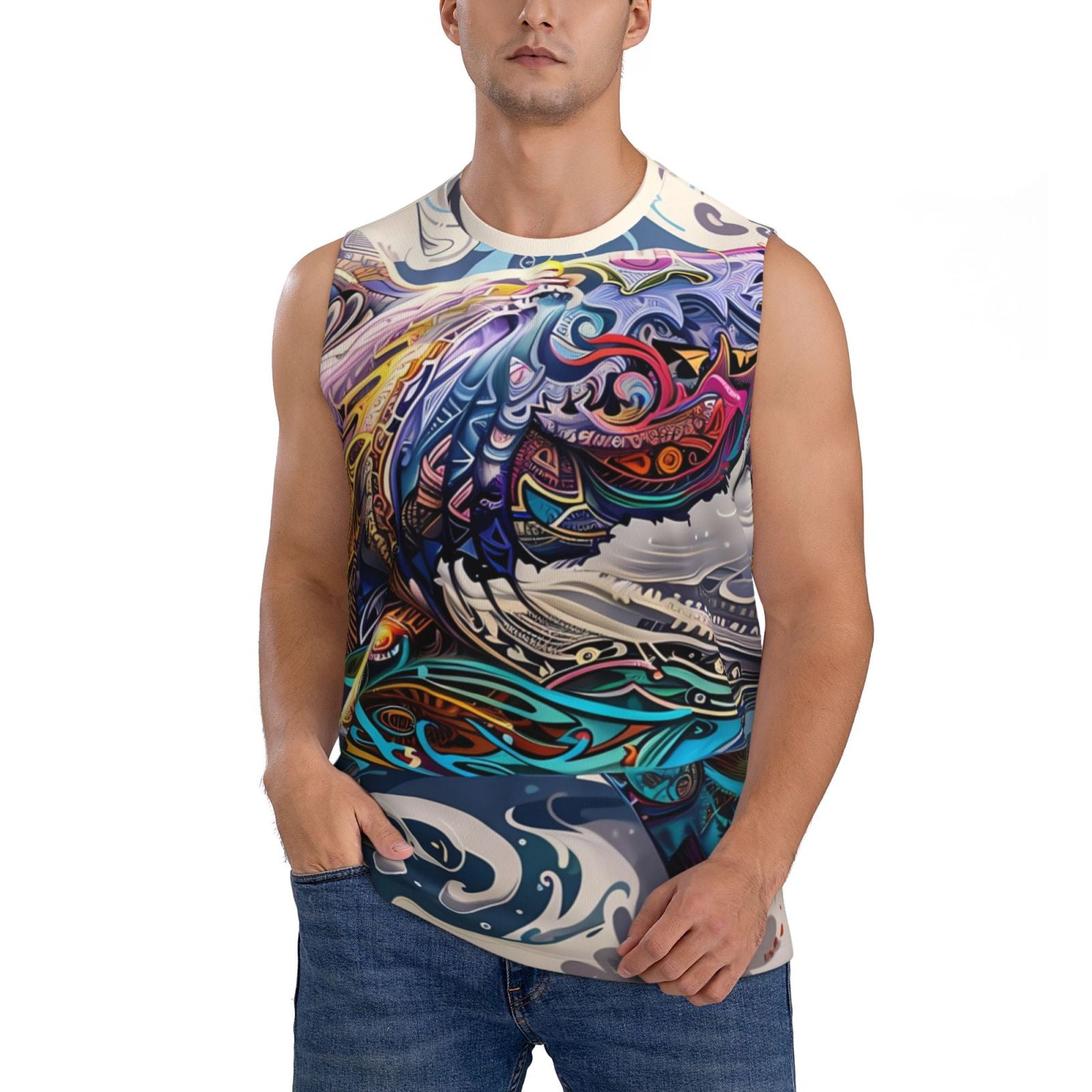 Bingfone Psychedelic Shark Artwork Pattern Men's Tank Tops Workout ...