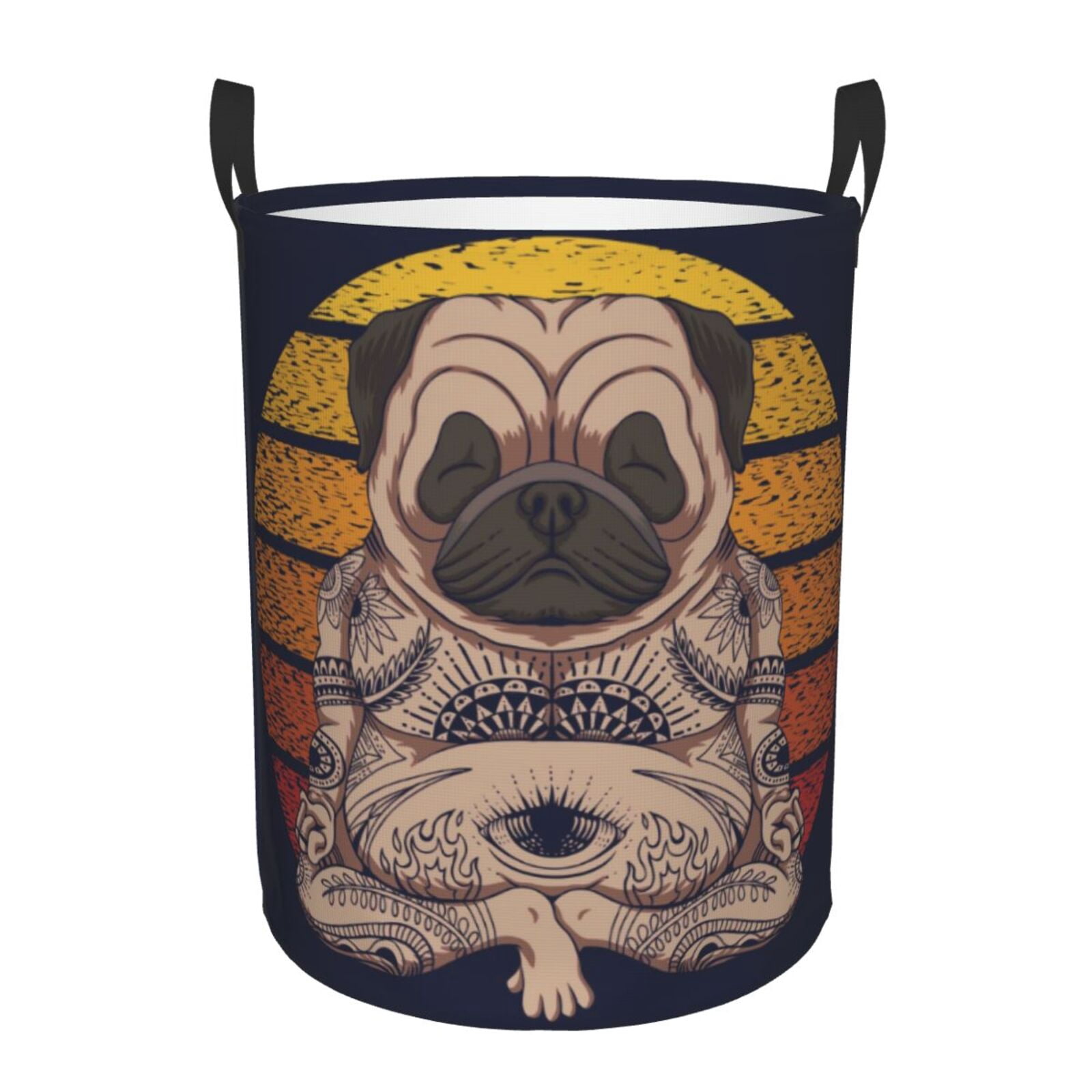 Bingfone Pug Dog Yoga Waterproof Foldable Laundry Hamper Bucket With ...