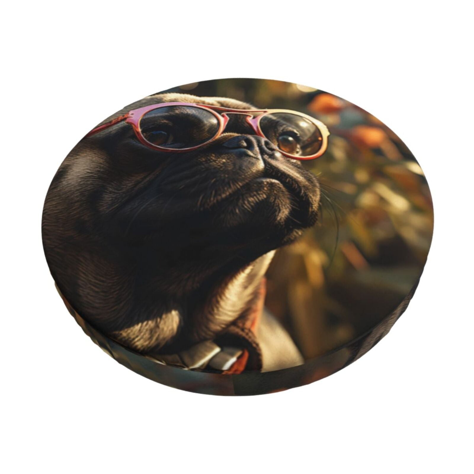 Bingfone Pug Wearing Sunglasses Flowers Padded Round Bar Stool Cover ...