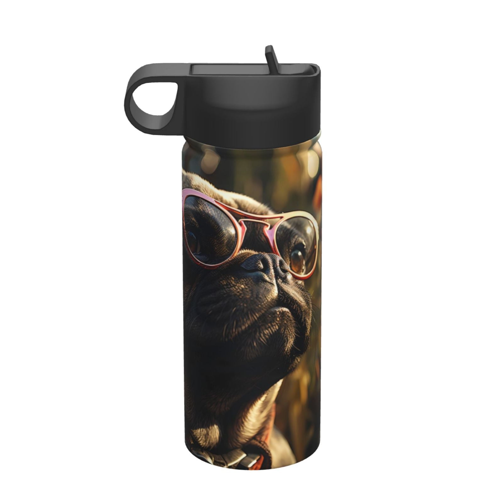 Bingfone Pug Wearing Sunglasses Flowers Print 18oz Sports Insulated ...