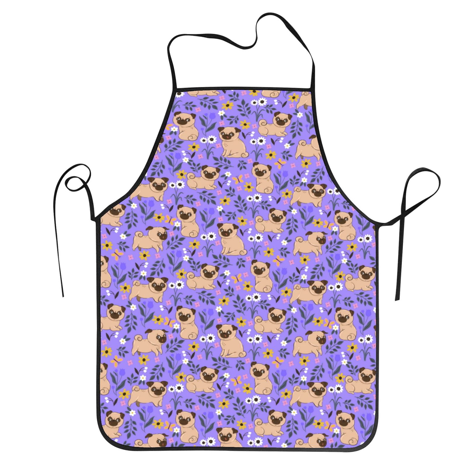 Bingfone Pugs and Flowers for Tie-up Apron, Unisex Waterproof and Stain ...