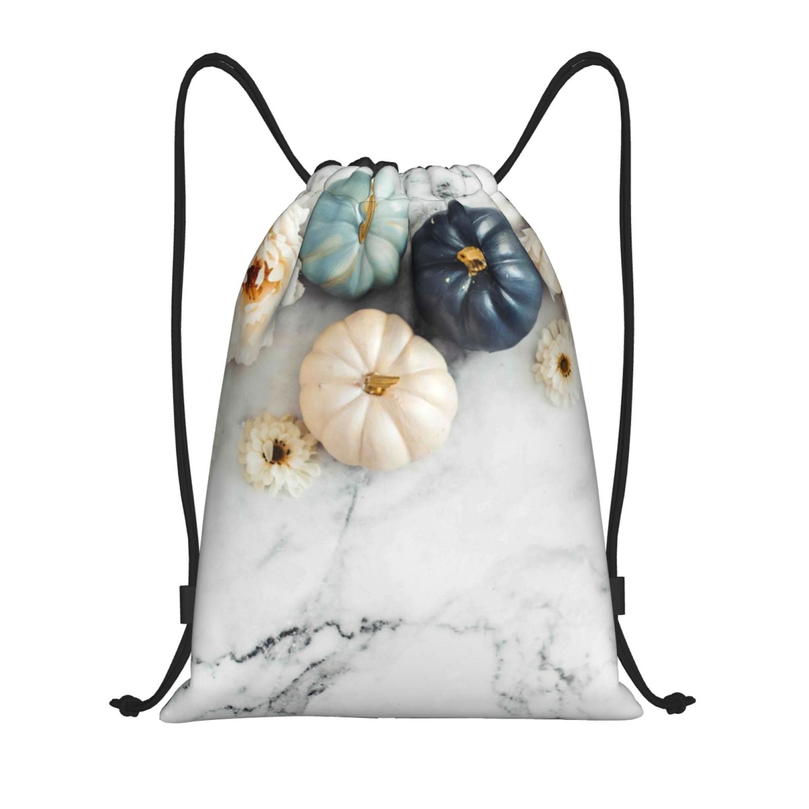 Bingfone Pumpkin And White Marble Drawstrings Backpacks Bags For Men ...