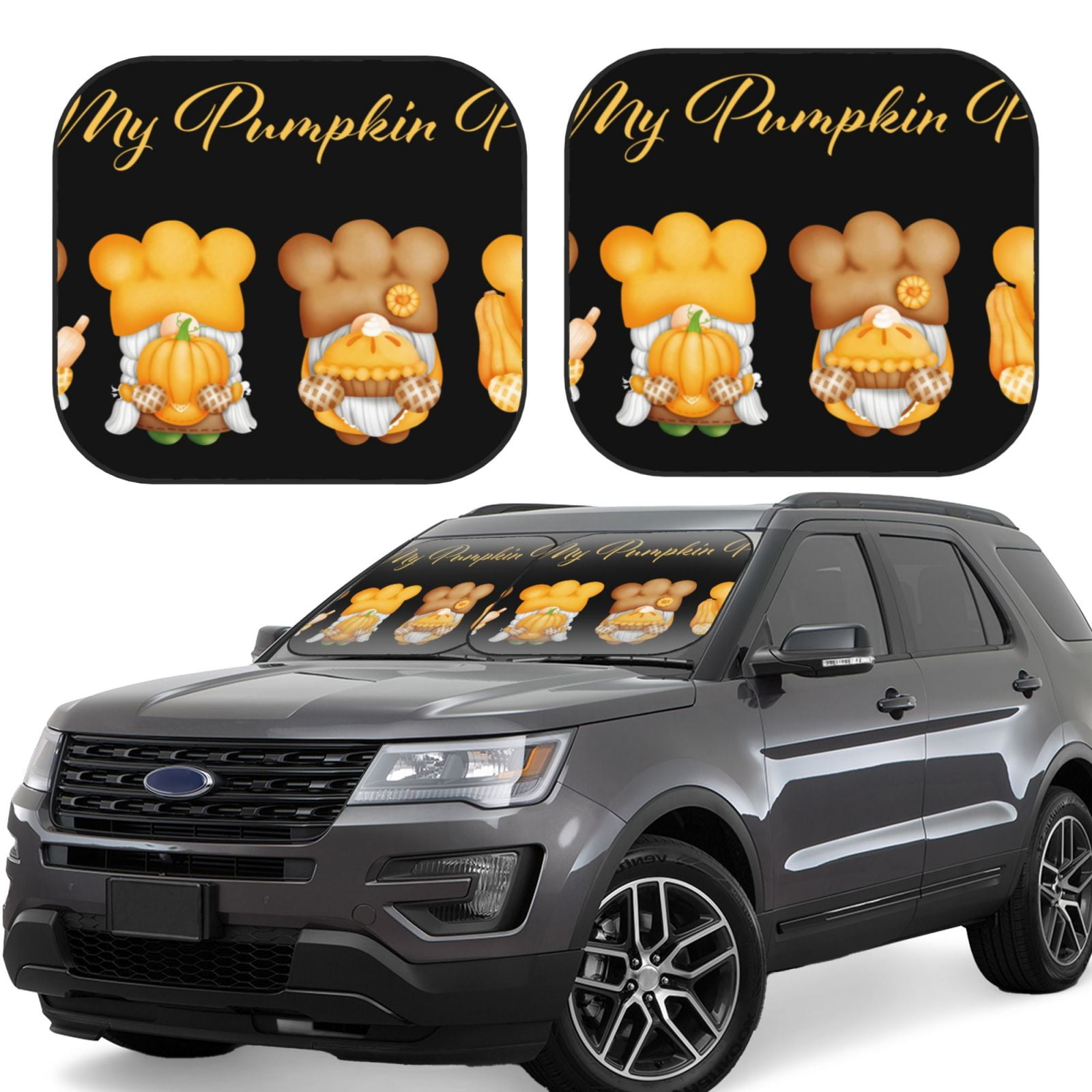 Bingfone Pumpkin Pie Gnome Windshield Sun Shade 2-Piece Foldable Car ...
