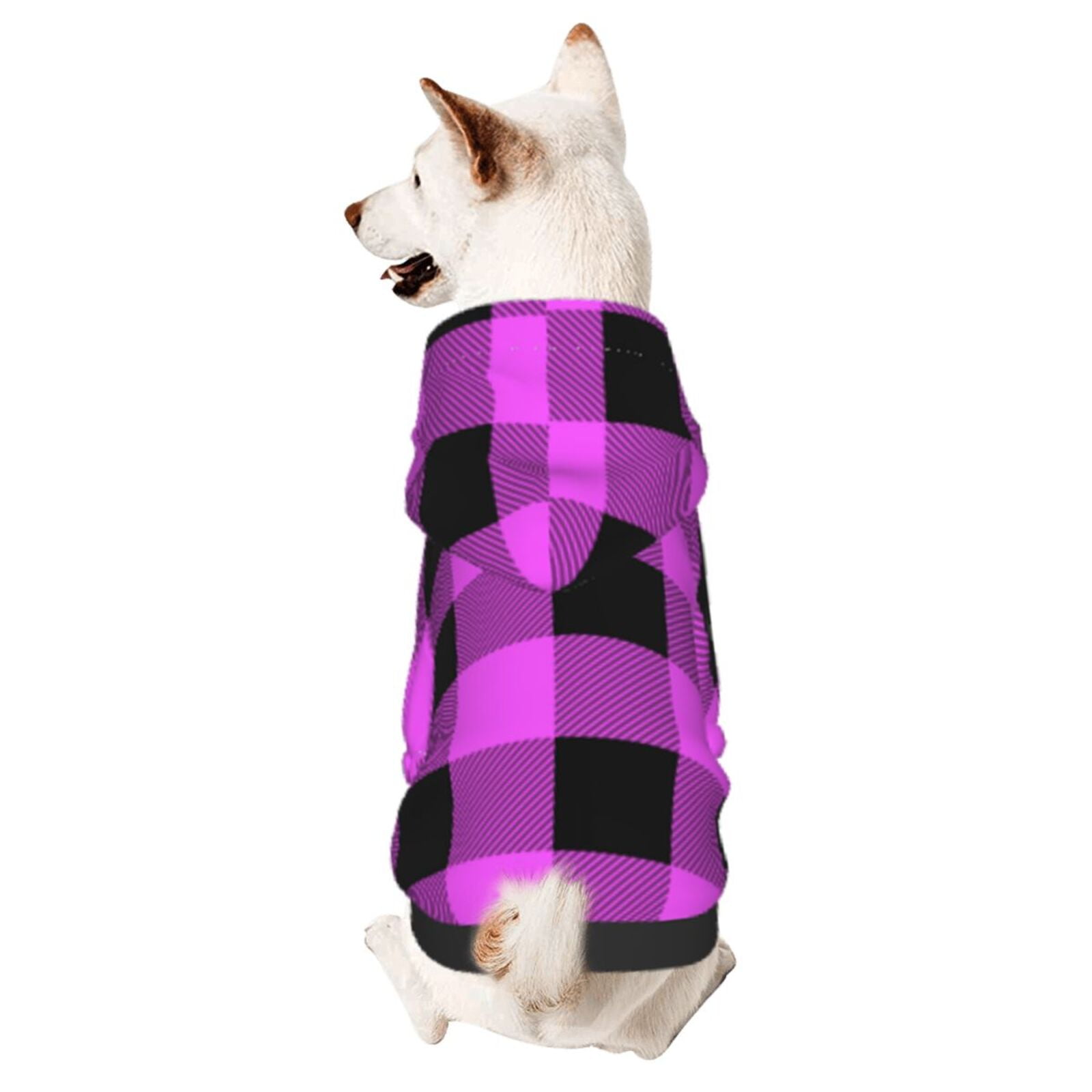 Bingfone Purple Black Buffalo Plaid Dog Clothes Hoodie, Pet Winter Coat ...