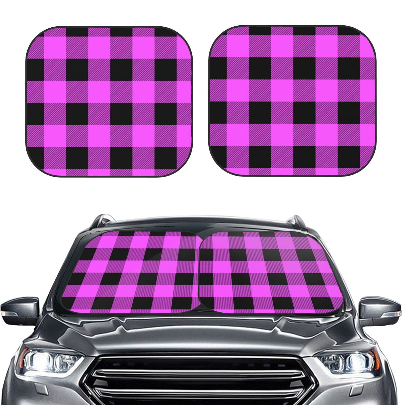Bingfone Purple Black Buffalo Plaid Print 2-Piece Sun Shade Front ...