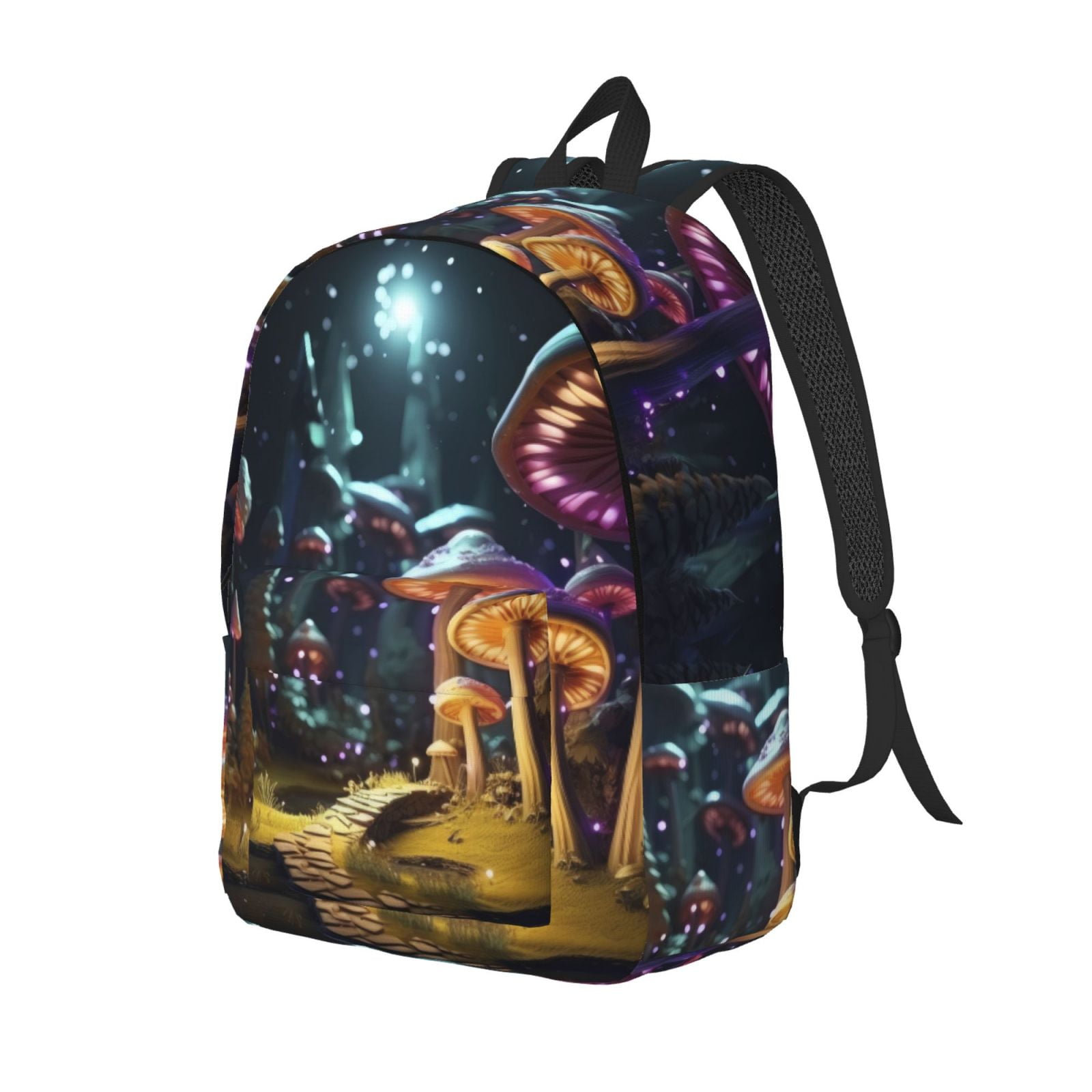 Bingfone Purple Glowing Mushroom Print Canvas College Laptop Backpack ...
