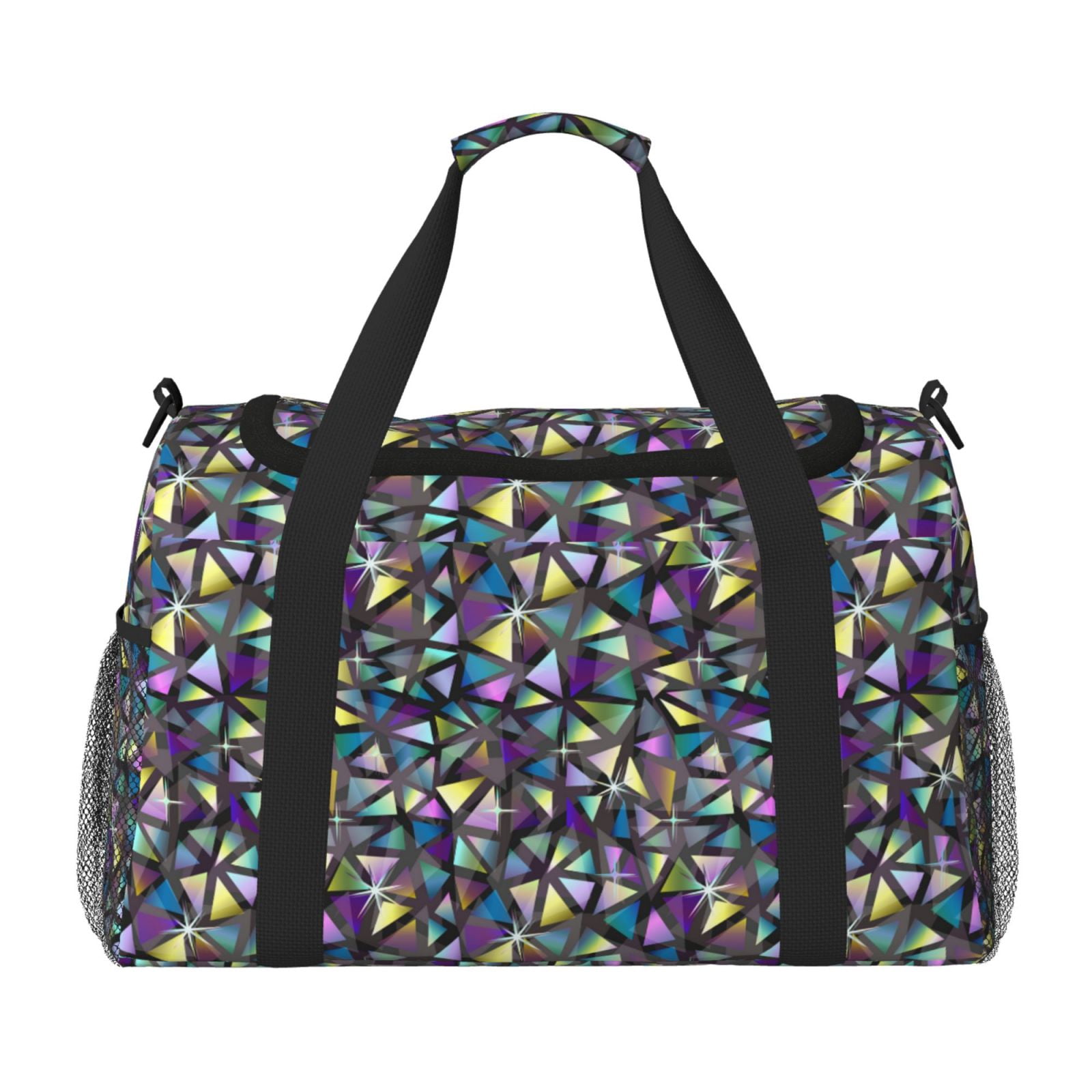Bingfone Purple-Gold Triangles Print Travel Duffel Tote Bag,Waterproof ...