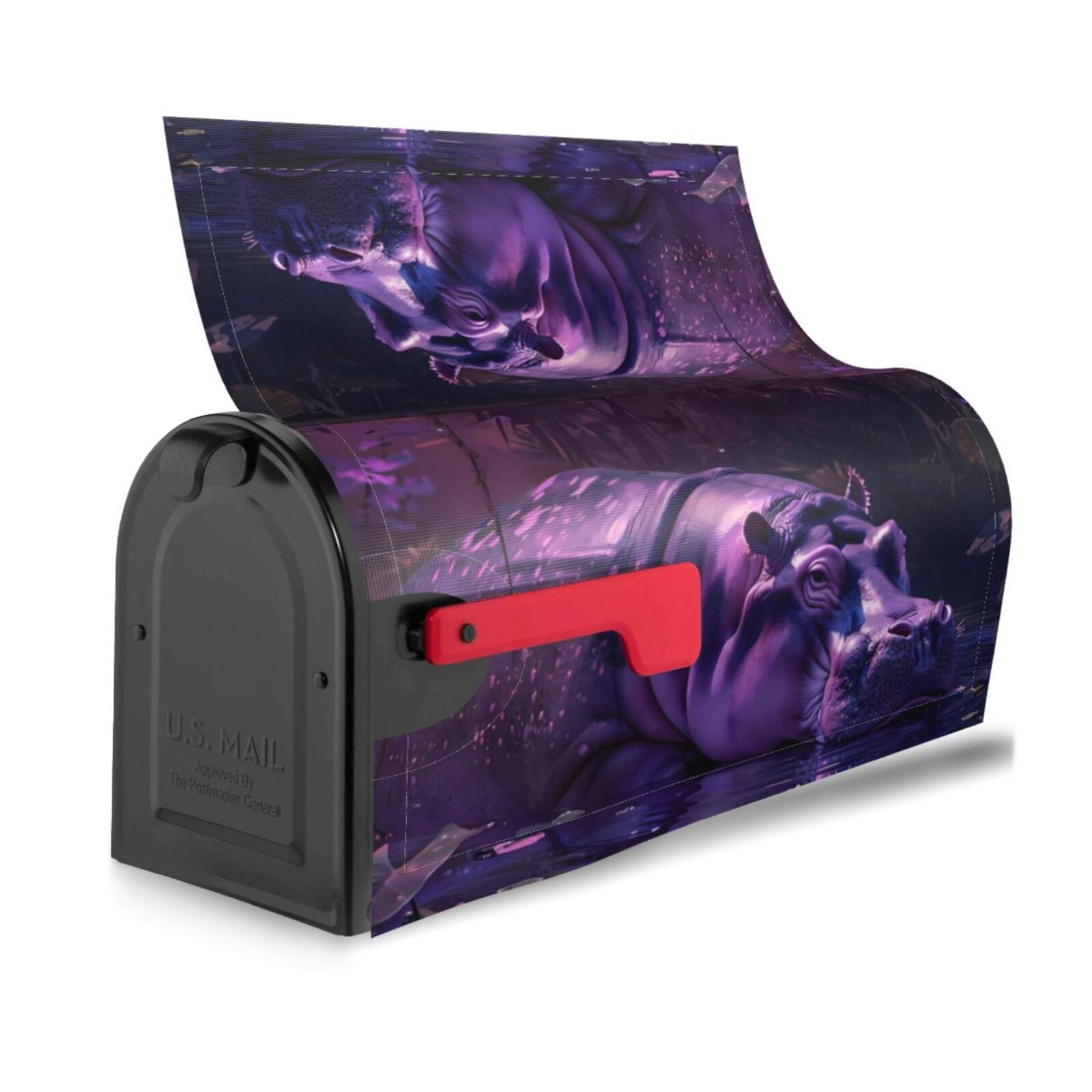Bingfone Purple Hippo In Water Magnetic Mailbox Cover Standard Size for ...