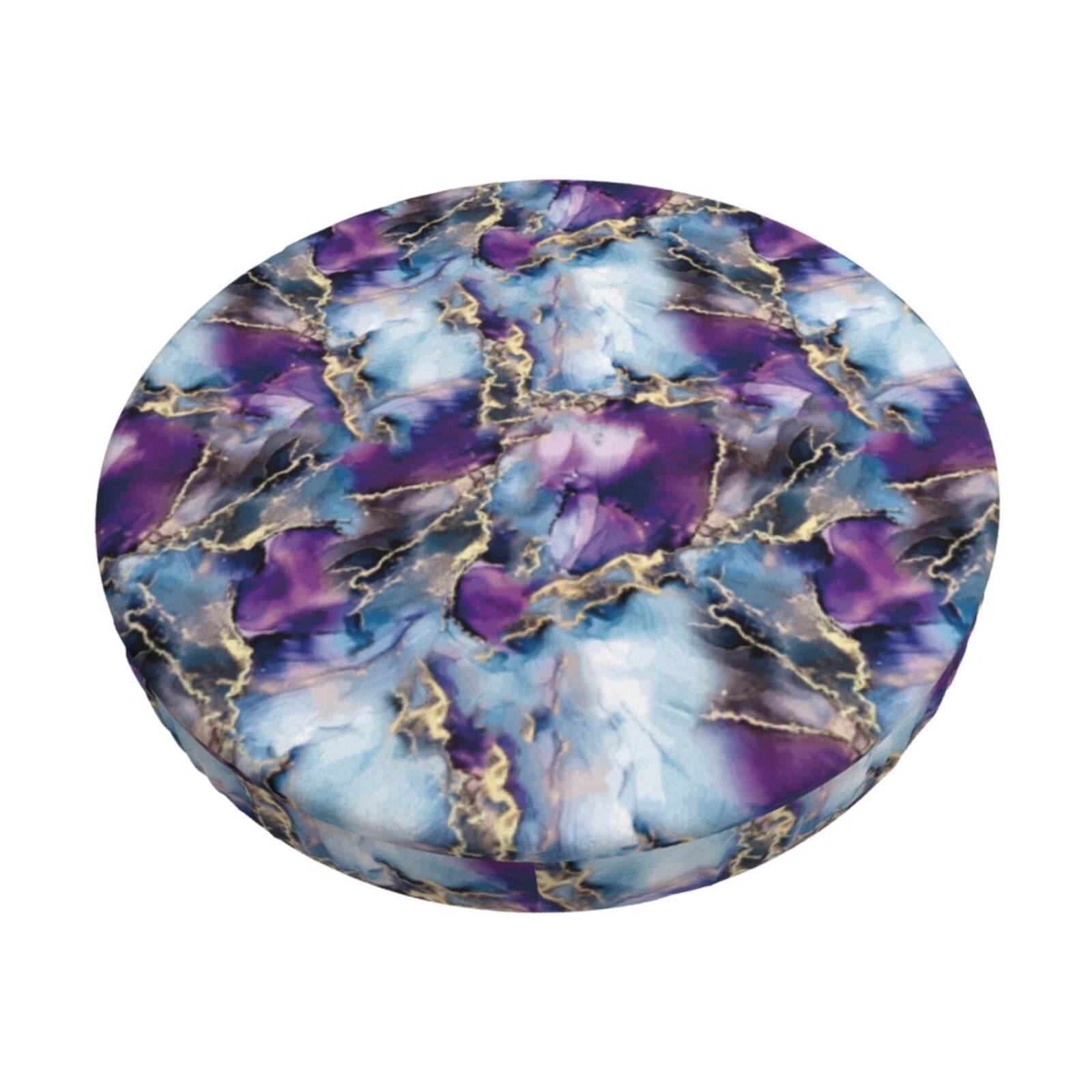 Bingfone Purple Marble Texture Padded Round Bar Stool Cover Cushion with Elastic Fabric Round ...