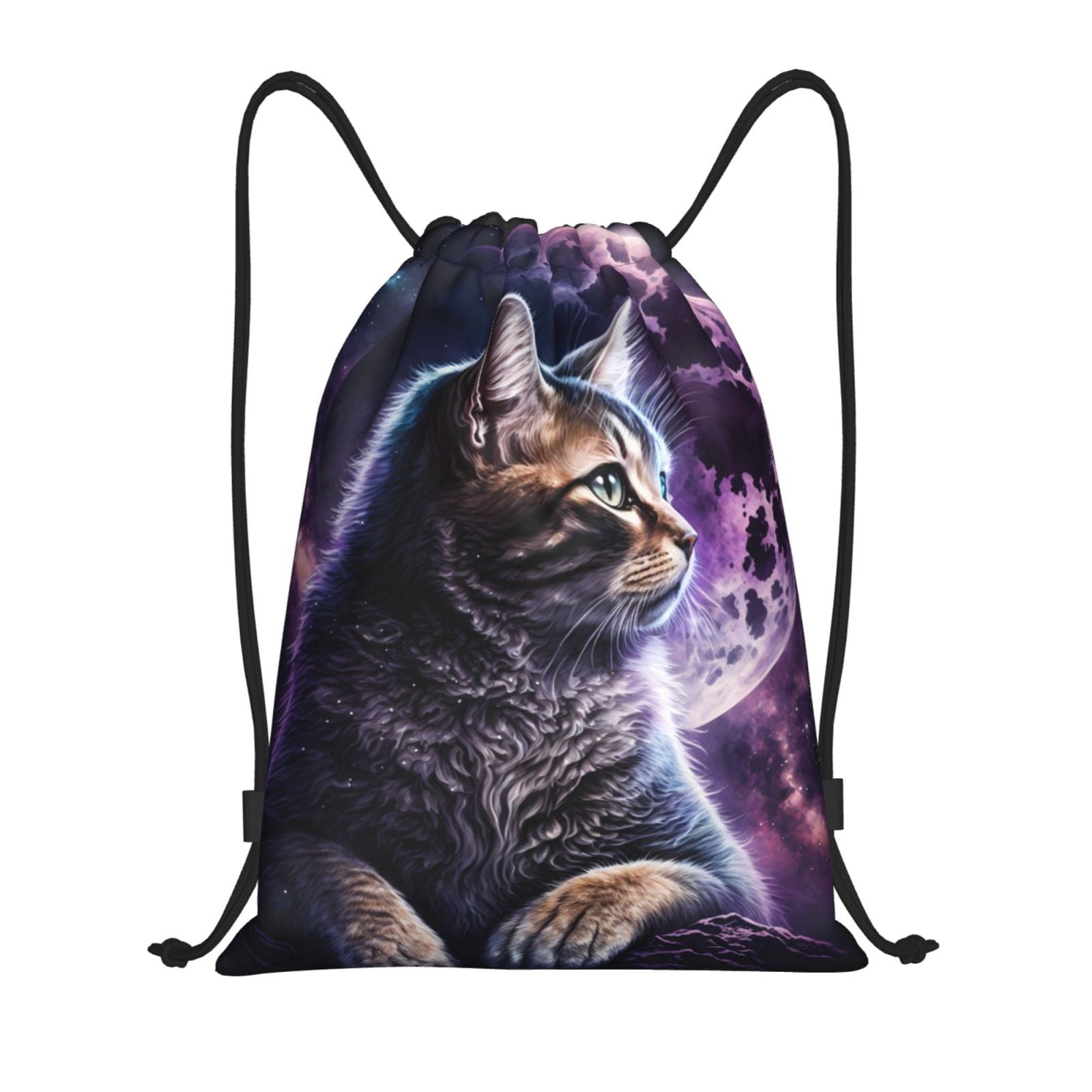 Bingfone Purple Moon Cat Drawstrings Backpacks Bags for Men Women Gym ...