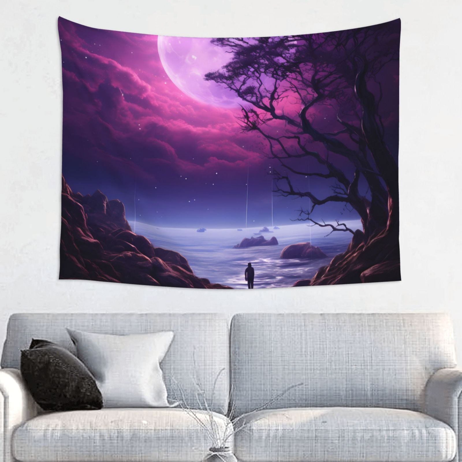 Bingfone Purple Moon Tree Night Sky Tapestry Wall Hanging Decor for ...