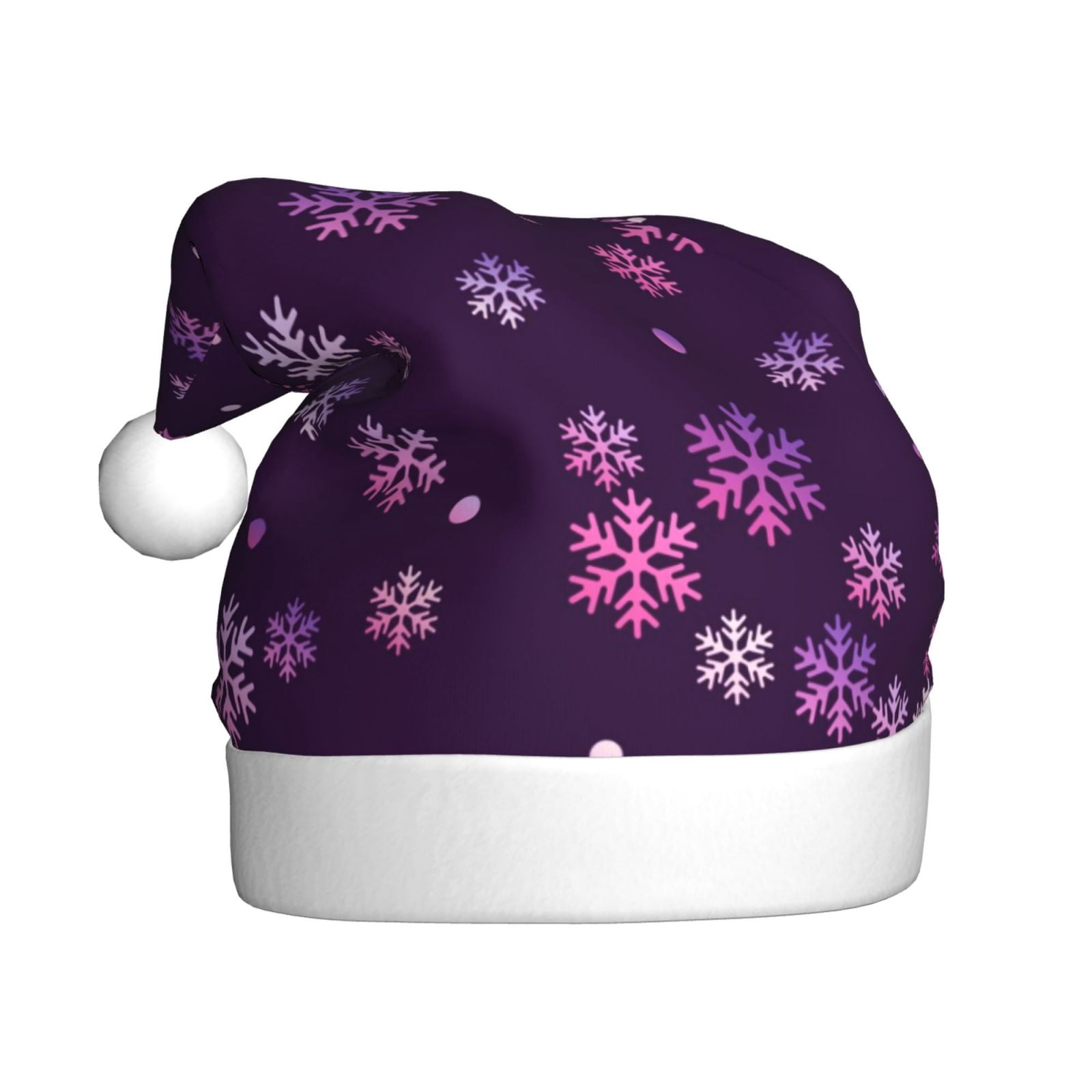 Bingfone Purple Snow Flakes Santa Hat for Adults,Unisex Christmas Hat ...