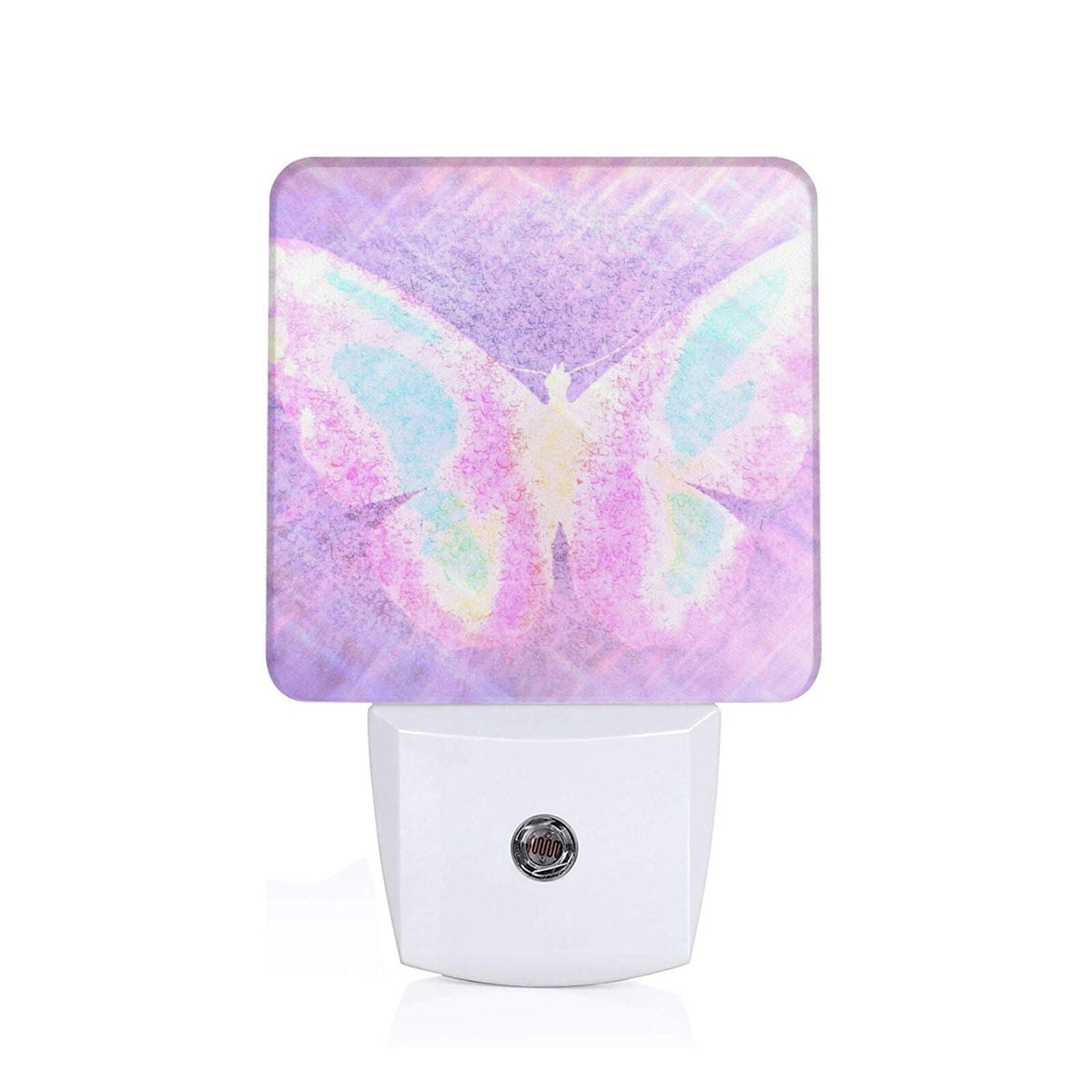Bingfone Purple Sparkling Butterfly Print Night Lights Plug into Wall ...
