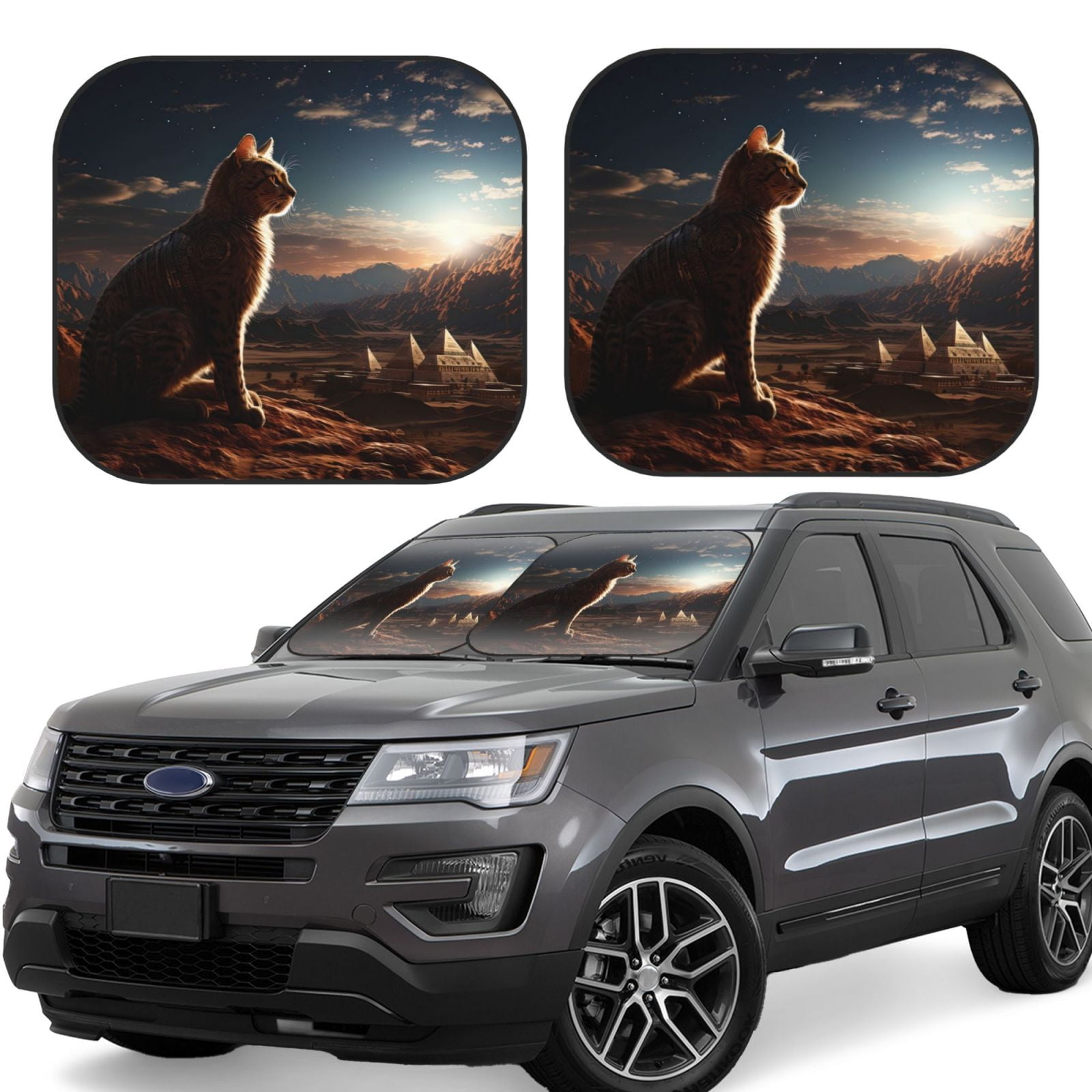 Bingfone Pyramid Desert Cat Windshield Sun Shade 2-Piece Foldable Car ...