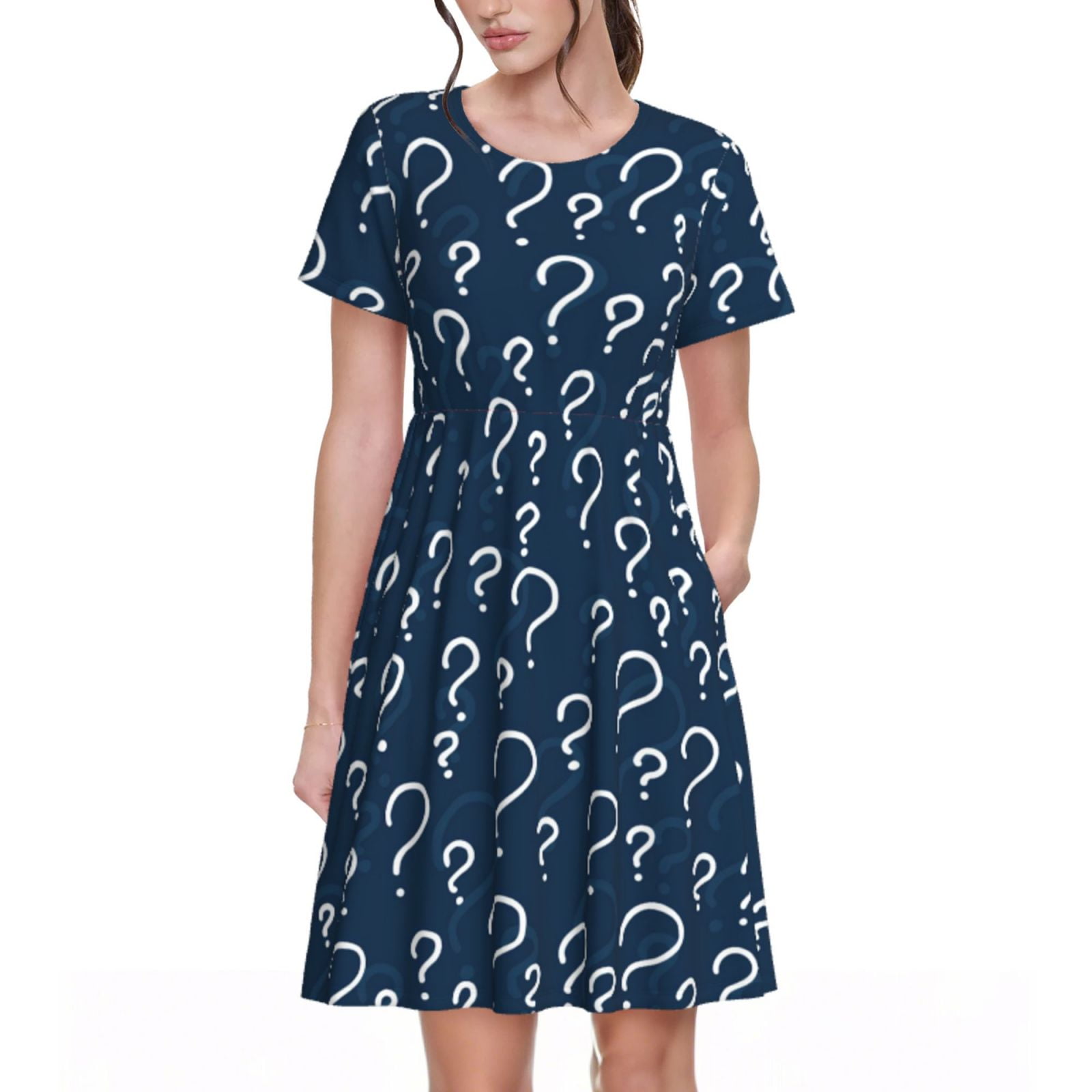 Bingfone Question Marks Print Women’s Short Sleeve Dress, Comfortable ...