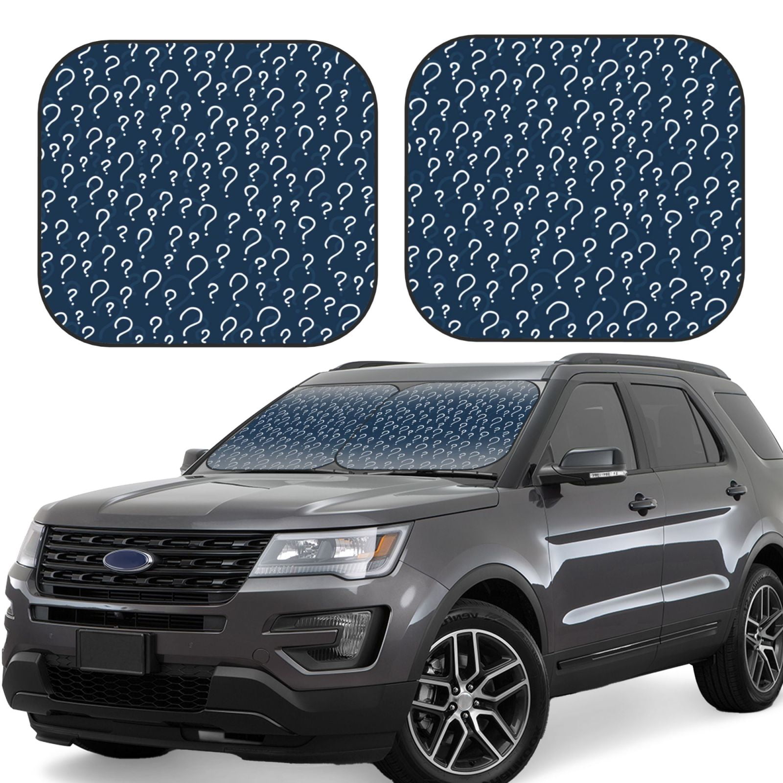 Bingfone Question Marks Windshield Sun Shade 2-Piece Foldable Car Front ...