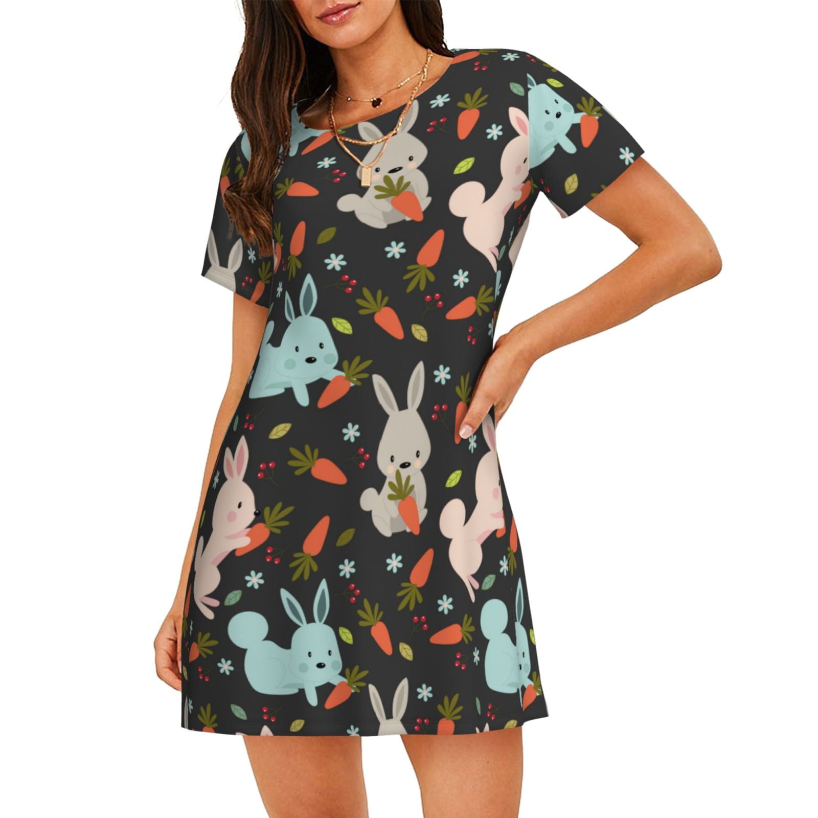 Bingfone Rabbit Is Eating Carrots Nightgowns for Women Sleep Shirts ...