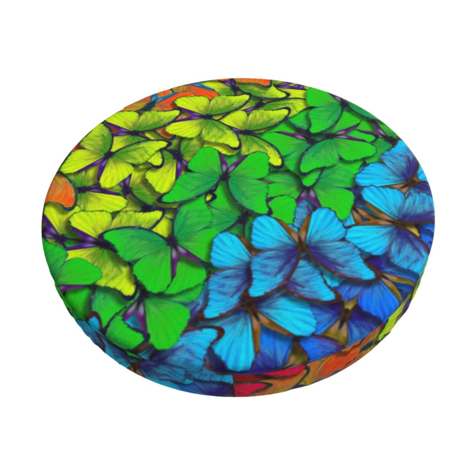 Bingfone Rainbow Butterflies Padded Round Bar Stool Cover Cushion with ...