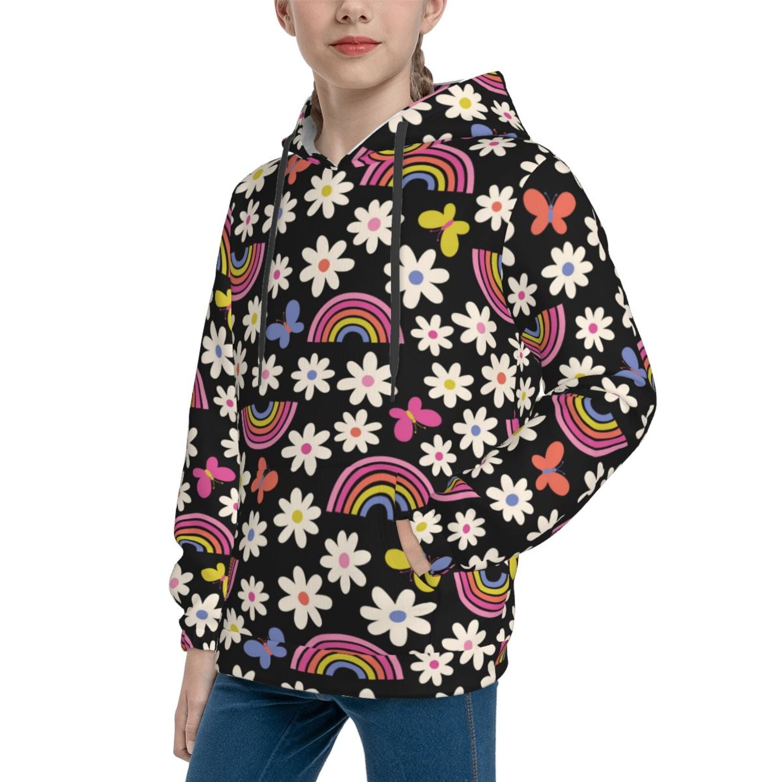 Bingfone Rainbow Flowers Pattern Youth Classic Hoodies Soft Hooded ...