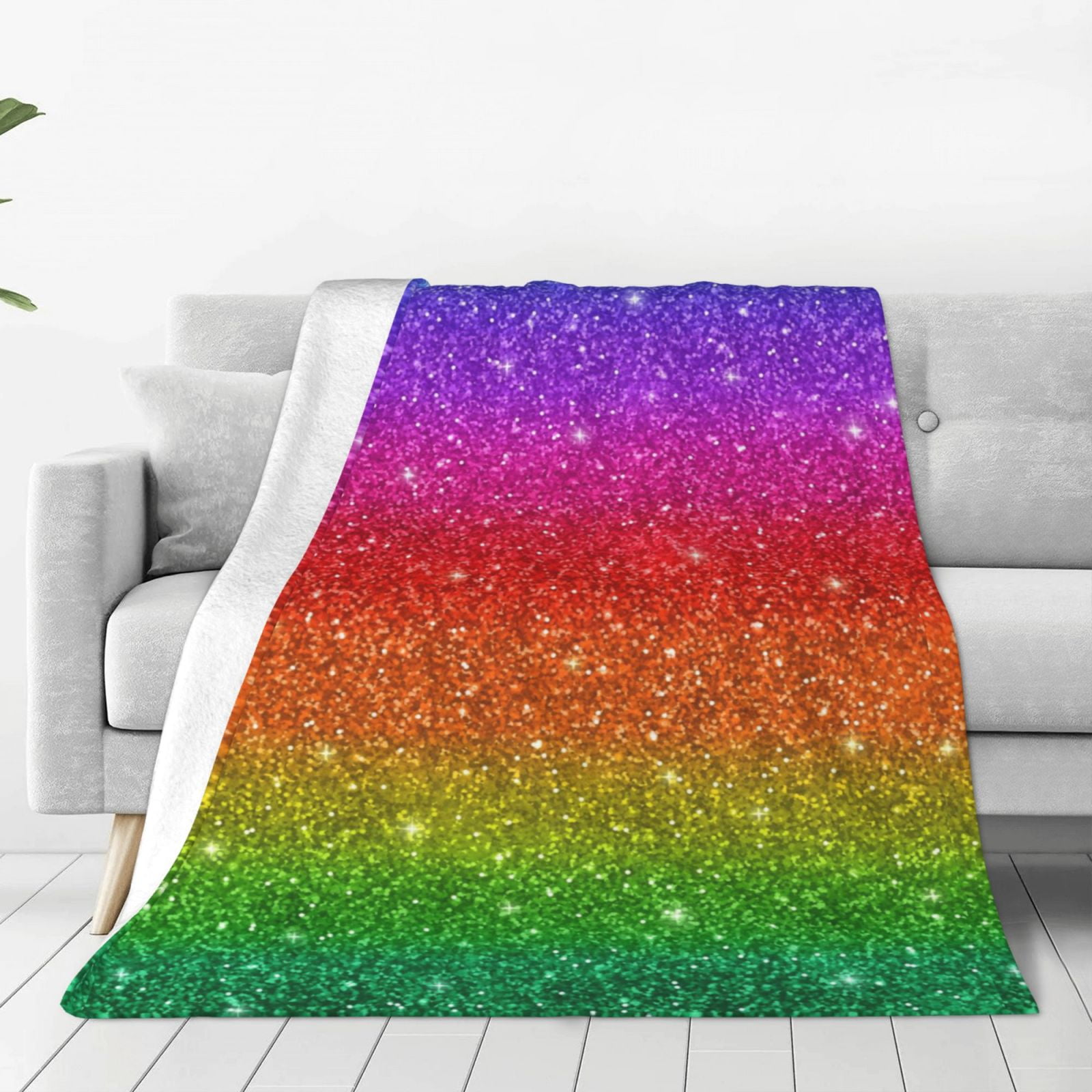 Bingfone Rainbow Glitter Print Flannel Fleece Blanket Throw Blanket For ...