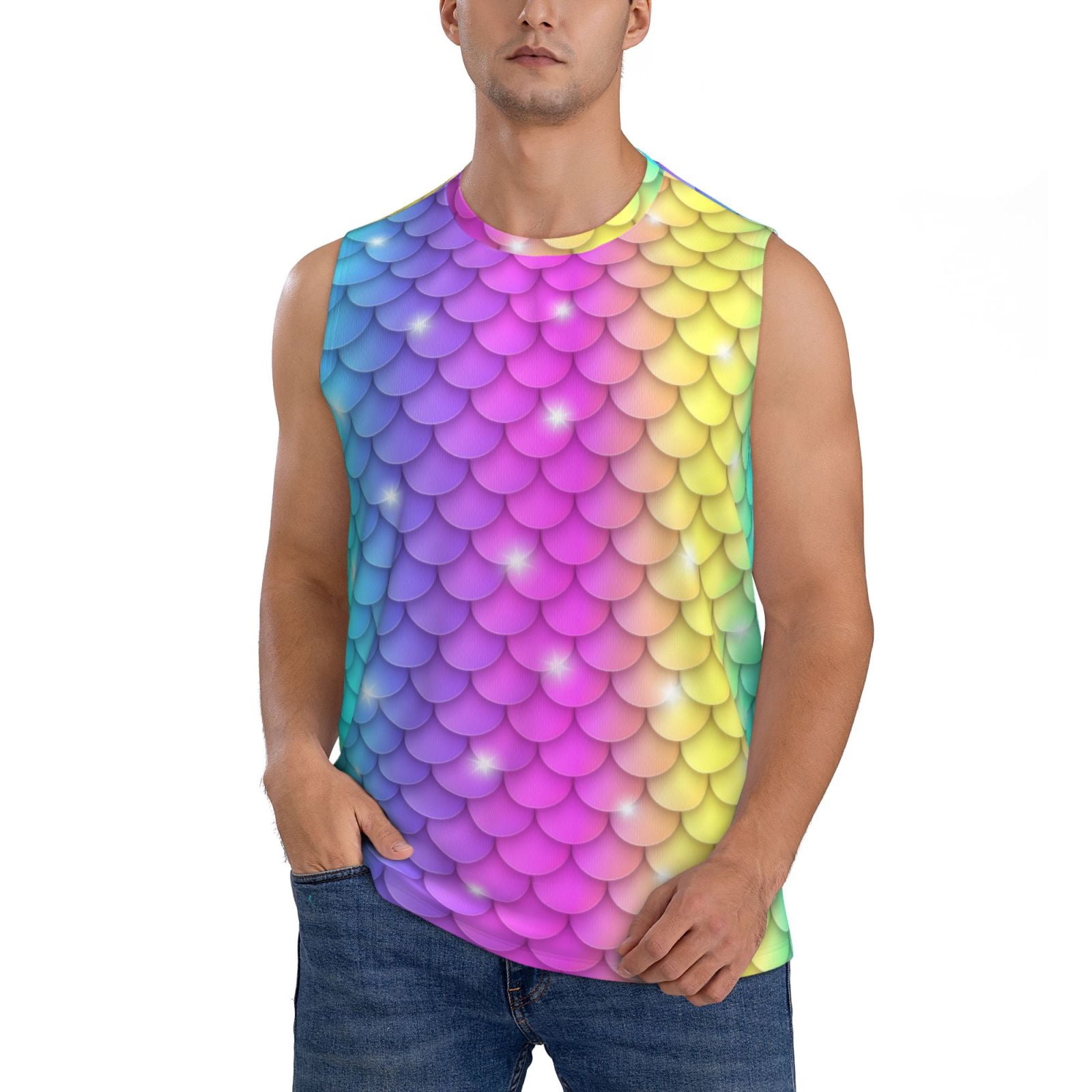 Bingfone Rainbow Scales2 Pattern Men's Tank Tops Workout Sleeveless Tee ...