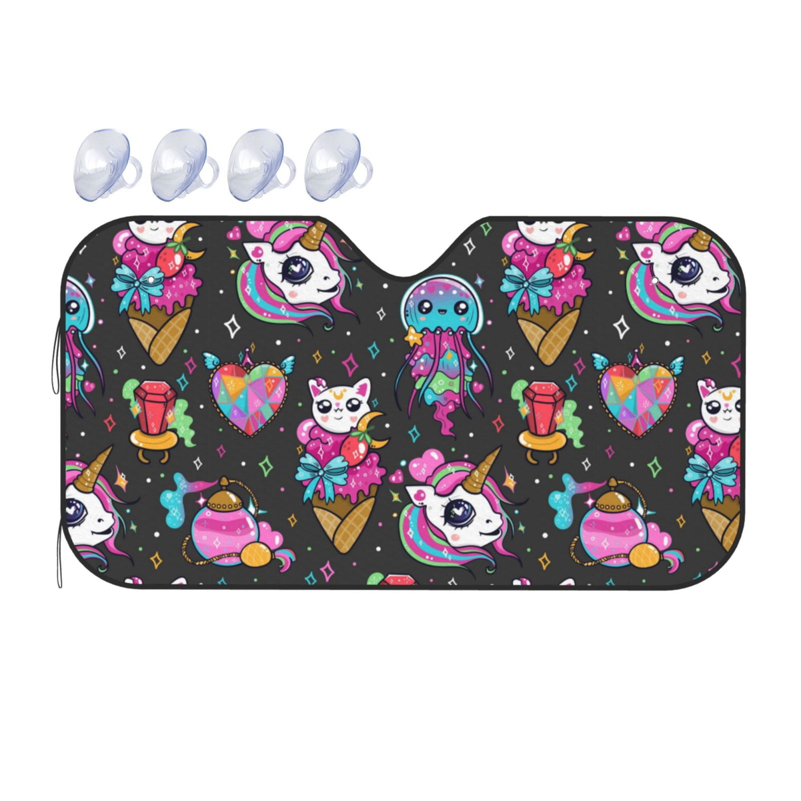 Bingfone Rainbow Unicorn And Cat Icecream Car Windshield Sunshade,Sun Foldable Sun Shield Sun ...