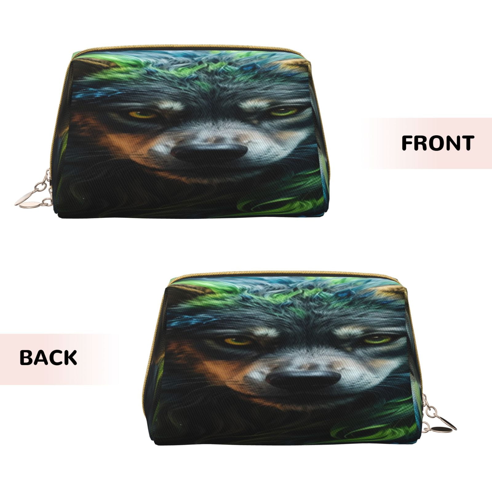 Bingfone Realistic Style Colorful Wolf A Print Leather Makeup Bag ...